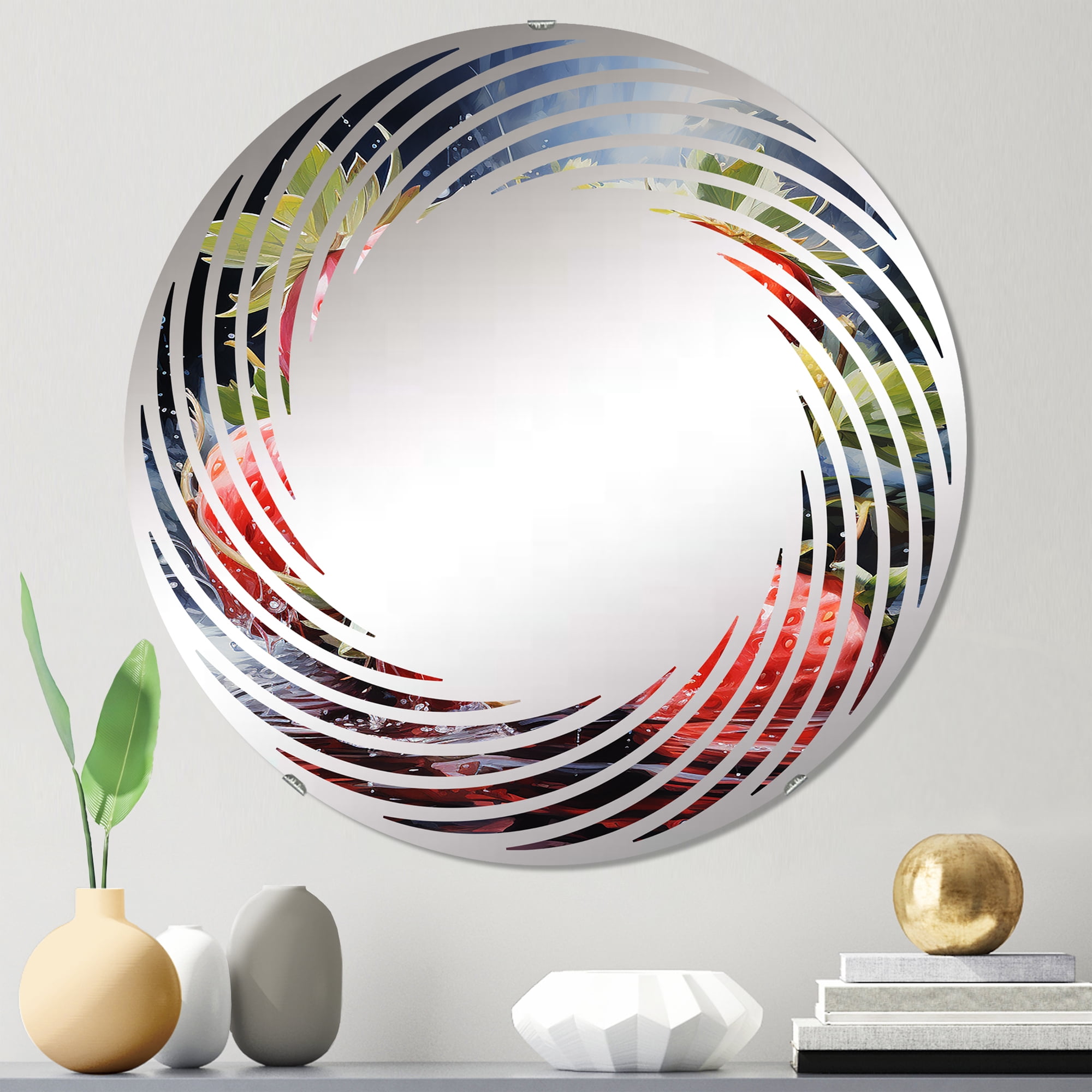 Designart "Fusion of Strawberry and Water" Fruits Spiral Round Wall ...