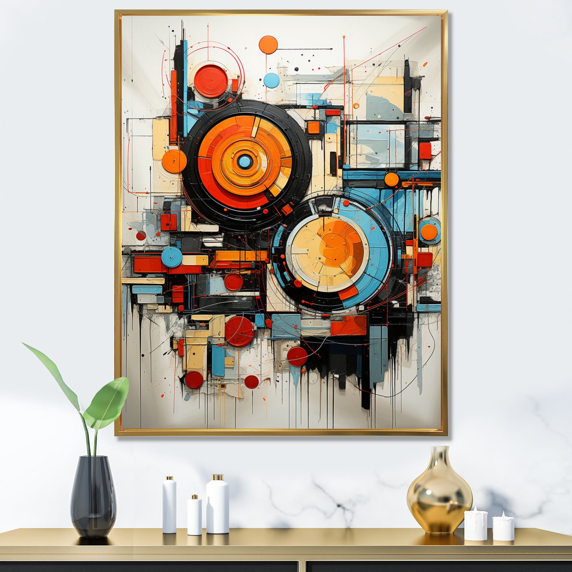 Designart "Fusion of the Future III" Abstract Collages Floater Framed ...