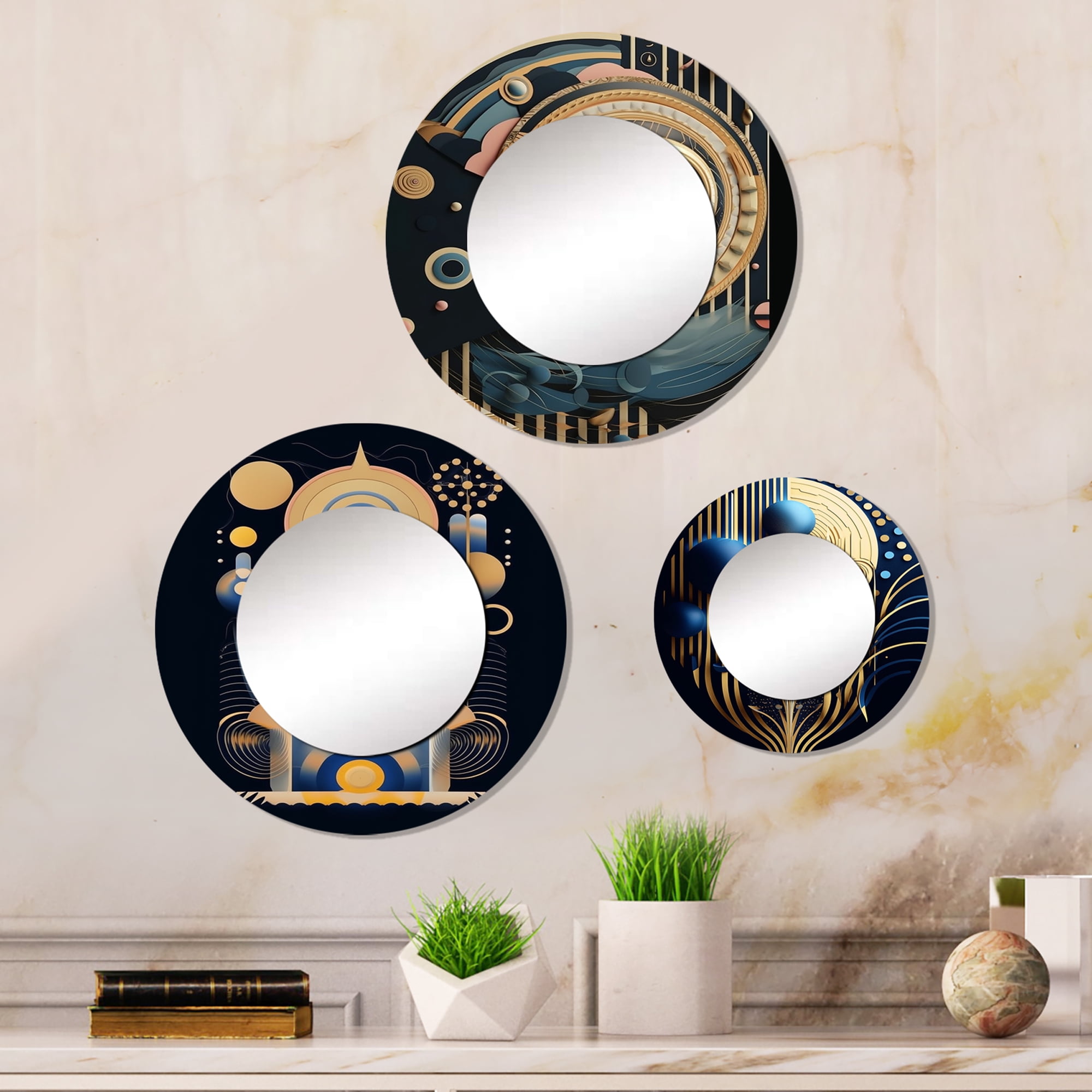 Designart "Future Minimalism Awakening Geometry" Modern Round Mirror ...