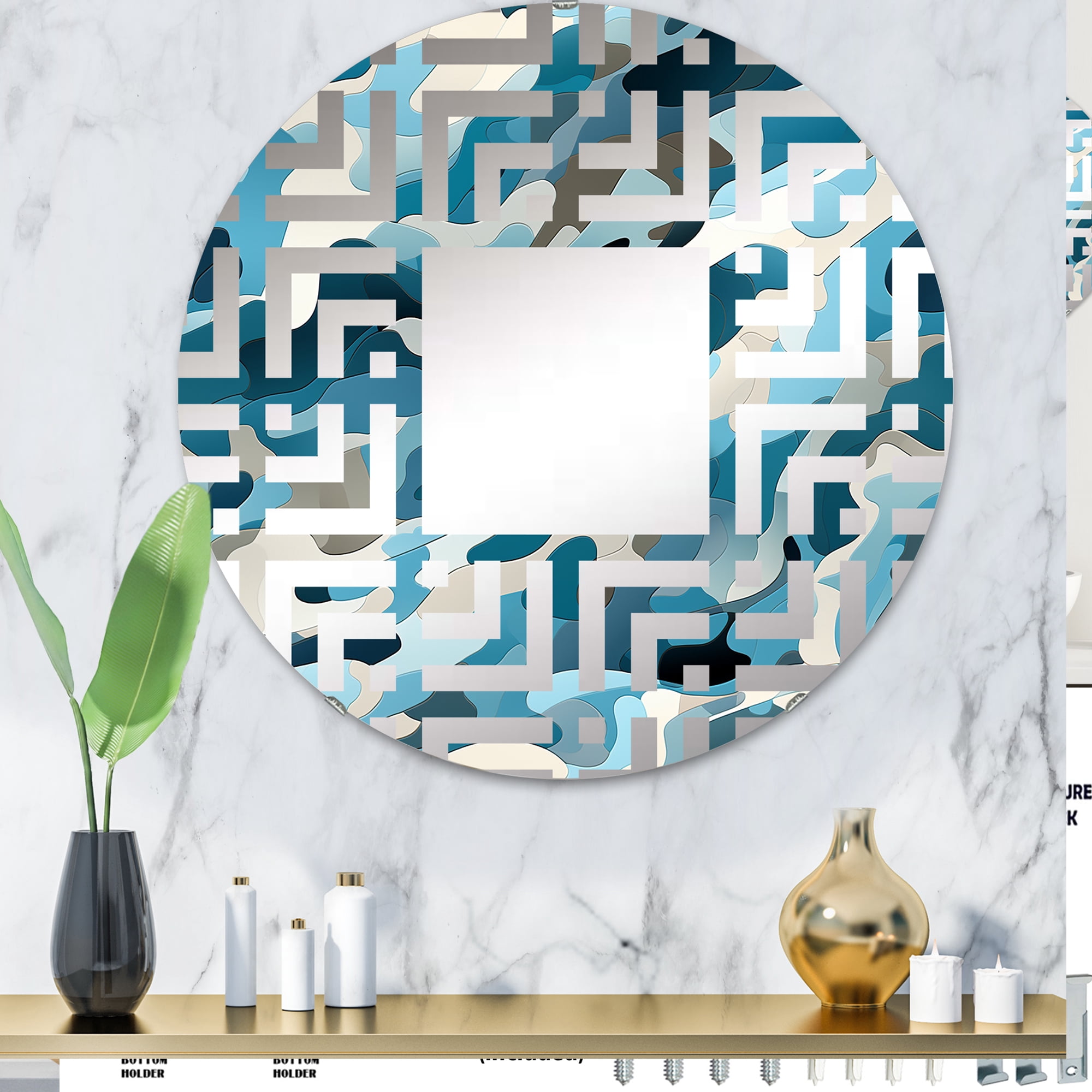 Designart "Future Stealth in Shades of Blue I" Camouflage Maze Round ...