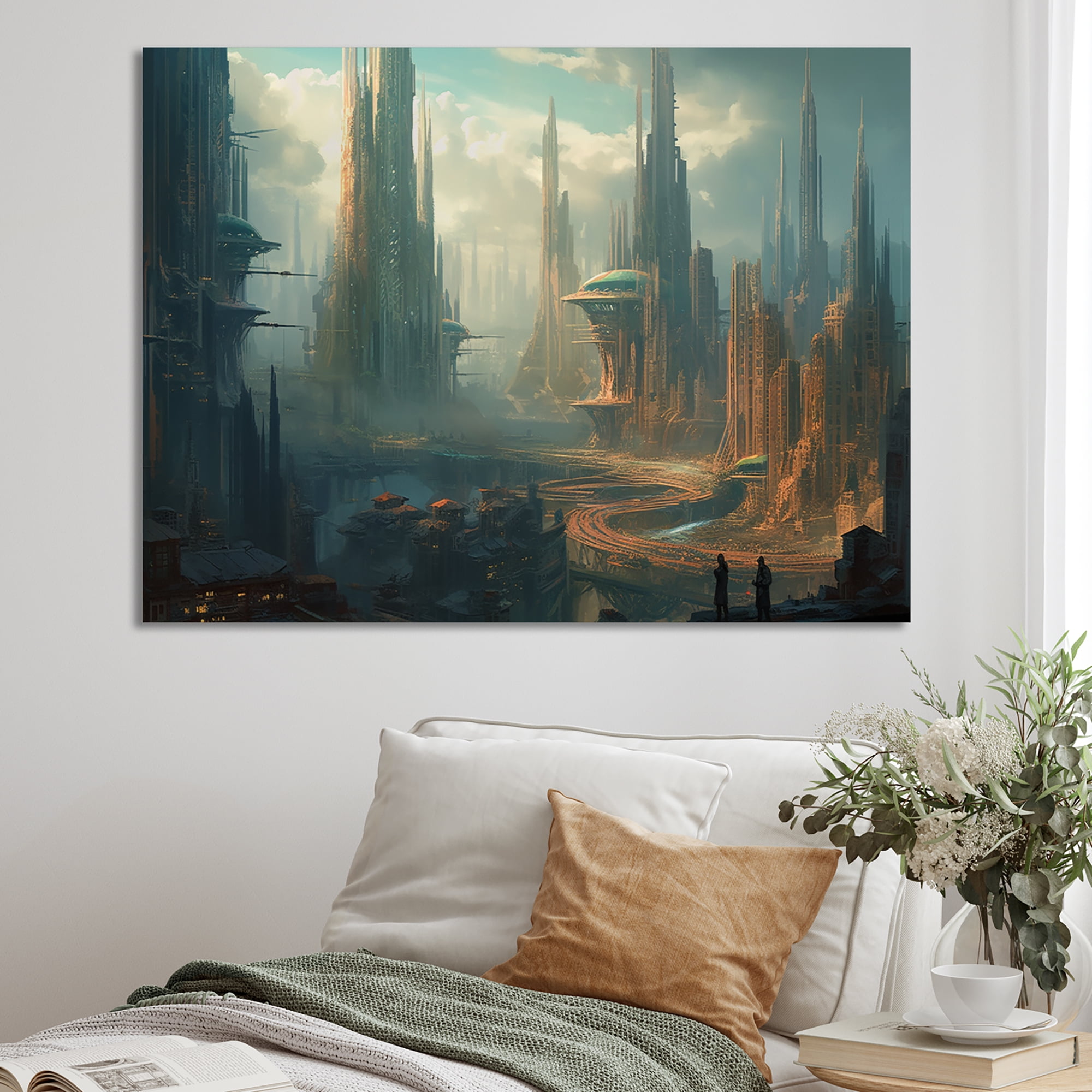 Designart "Futuristic City I" City Futuristis Wall Art Living Room ...