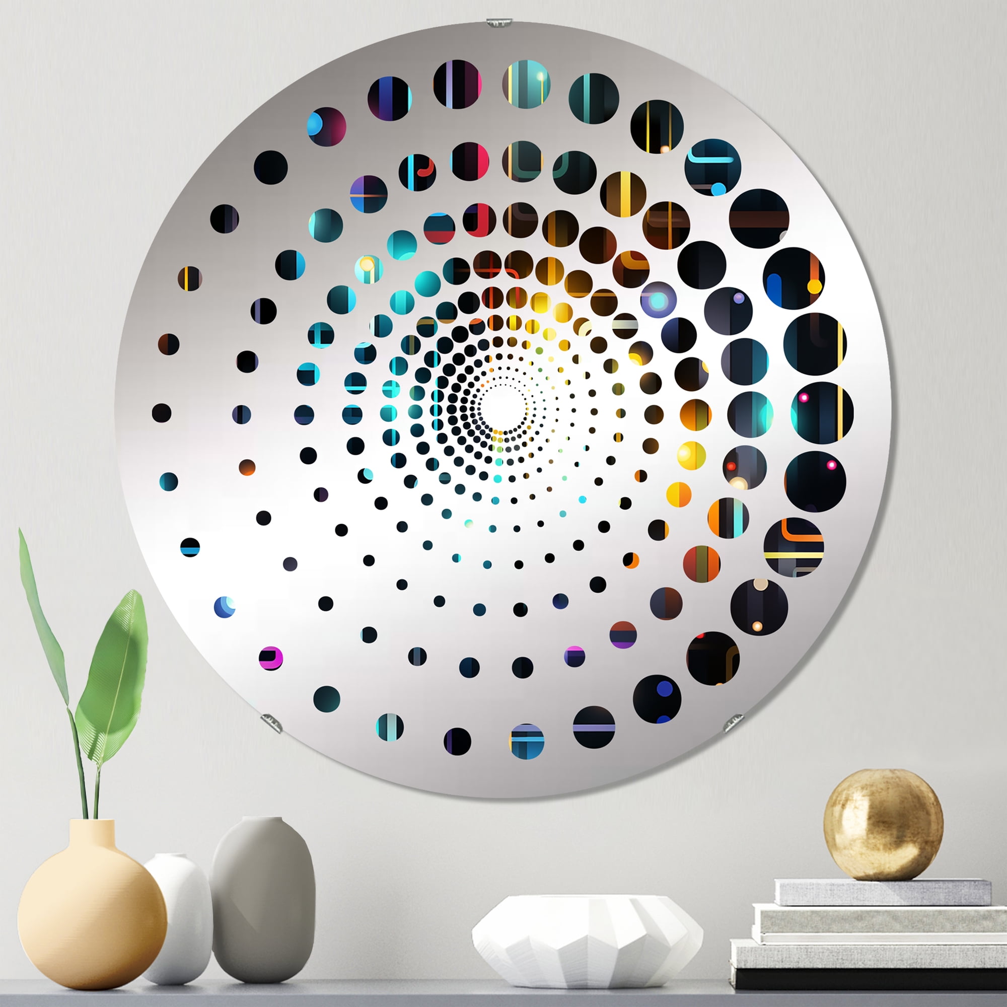 Designart "Futuristic Cubic Mirage in Neon" Geometric Spiral Dot Round ...