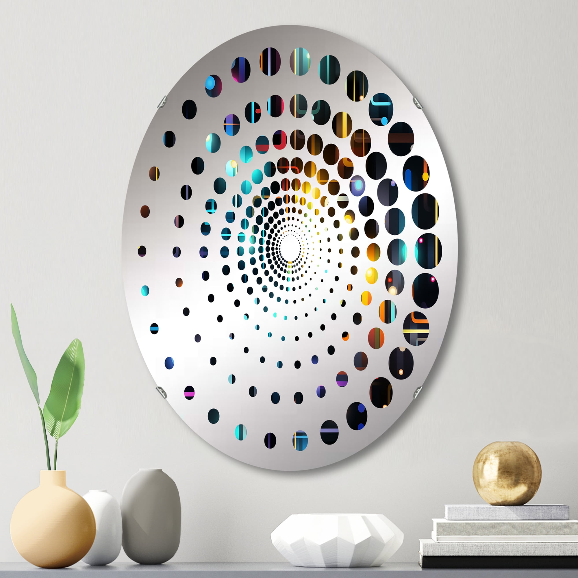 Designart "Futuristic Cubic Mirage in Neon" Geometric Spiral Dot Round ...