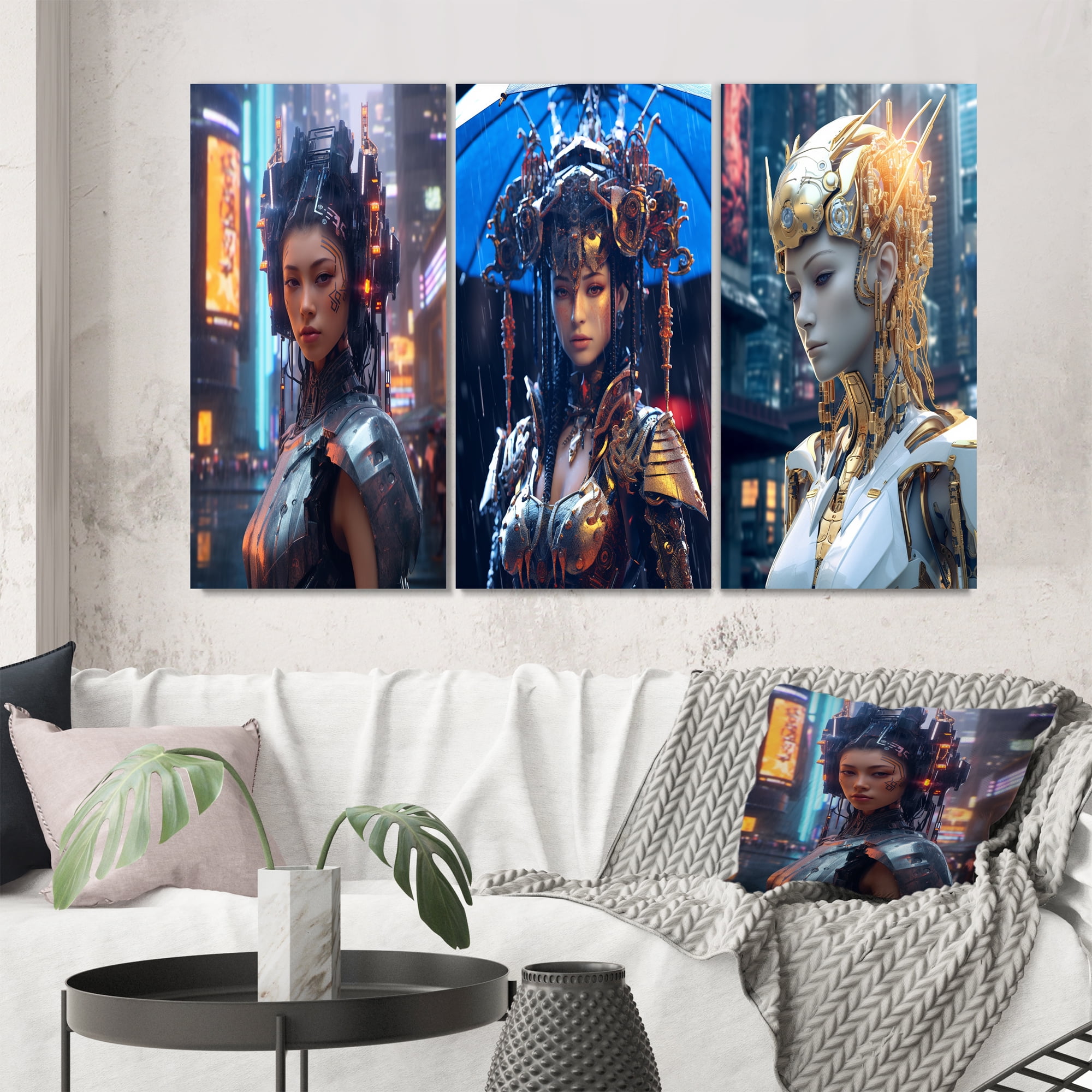 Designart "Futuristic Cyberpunk Goddess Portrait II" Cyberpunk Woman ...