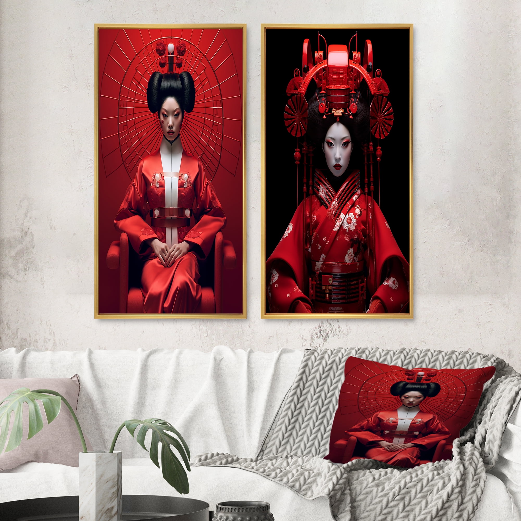 Designart "Futuristic Geisha Japanese II" Japon Woman Framed Wall Art ...