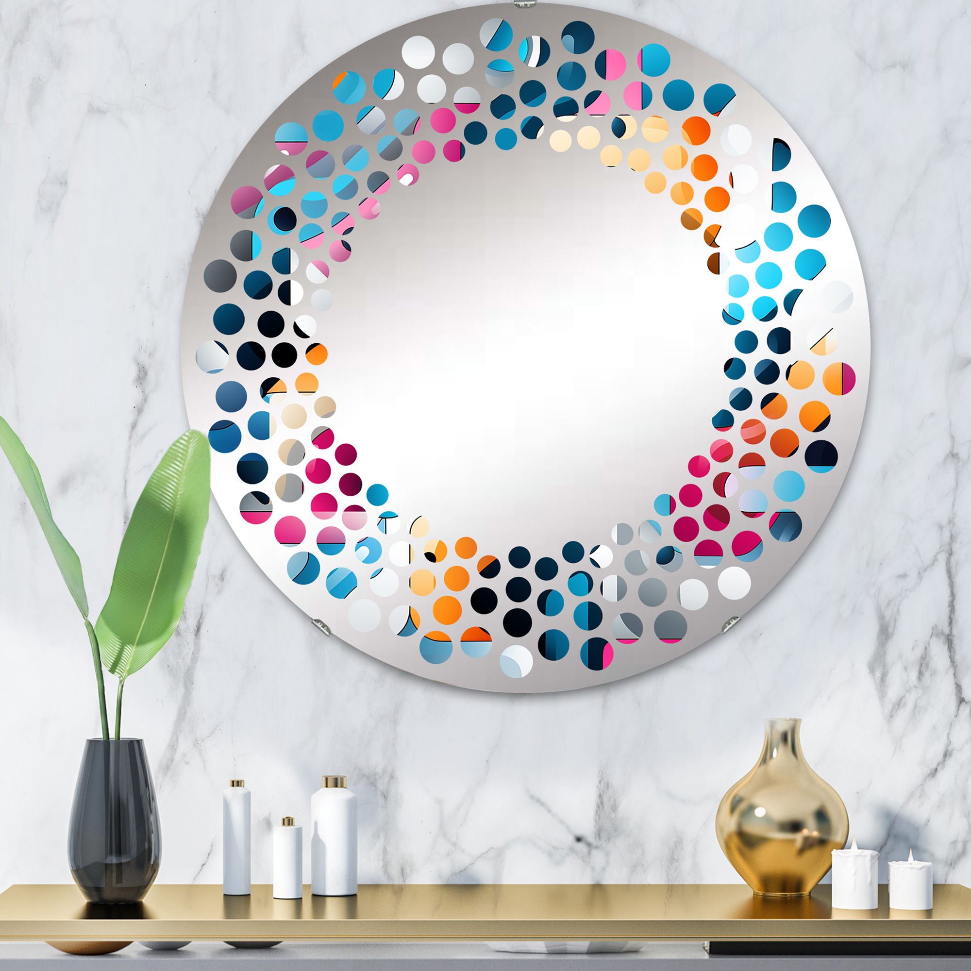 Designart "Futuristic Geometry in Blue and Purple" Geometric Polka Dot ...