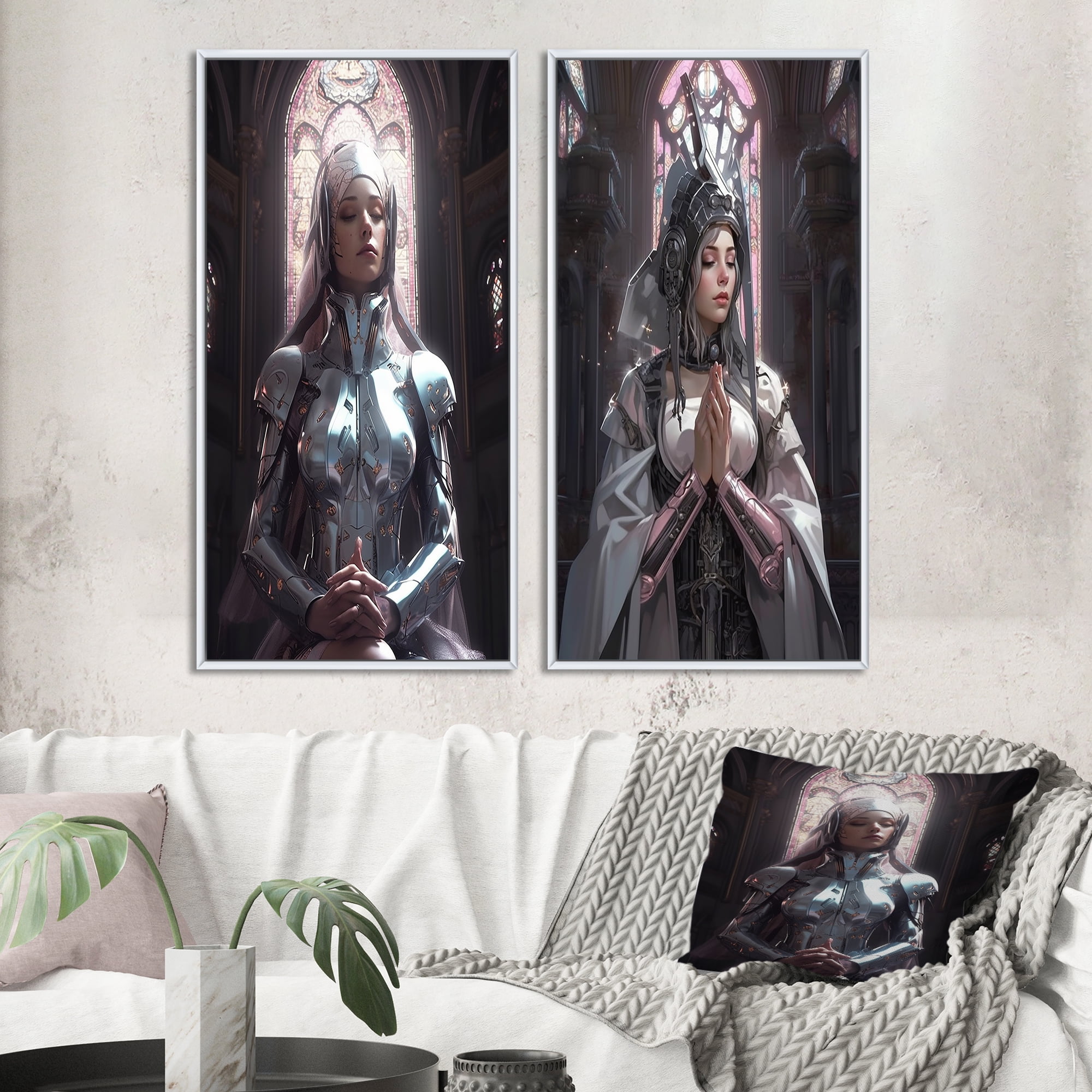 Designart "Futuristic Nun Prayer in Modern Cathedral I" Christianism ...