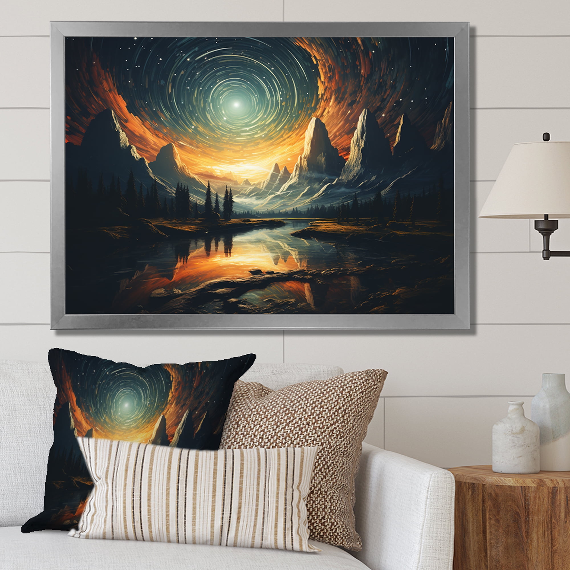 Designart "Galactic Glow Yellow Mountain Moon II" Landscapes Framed ...