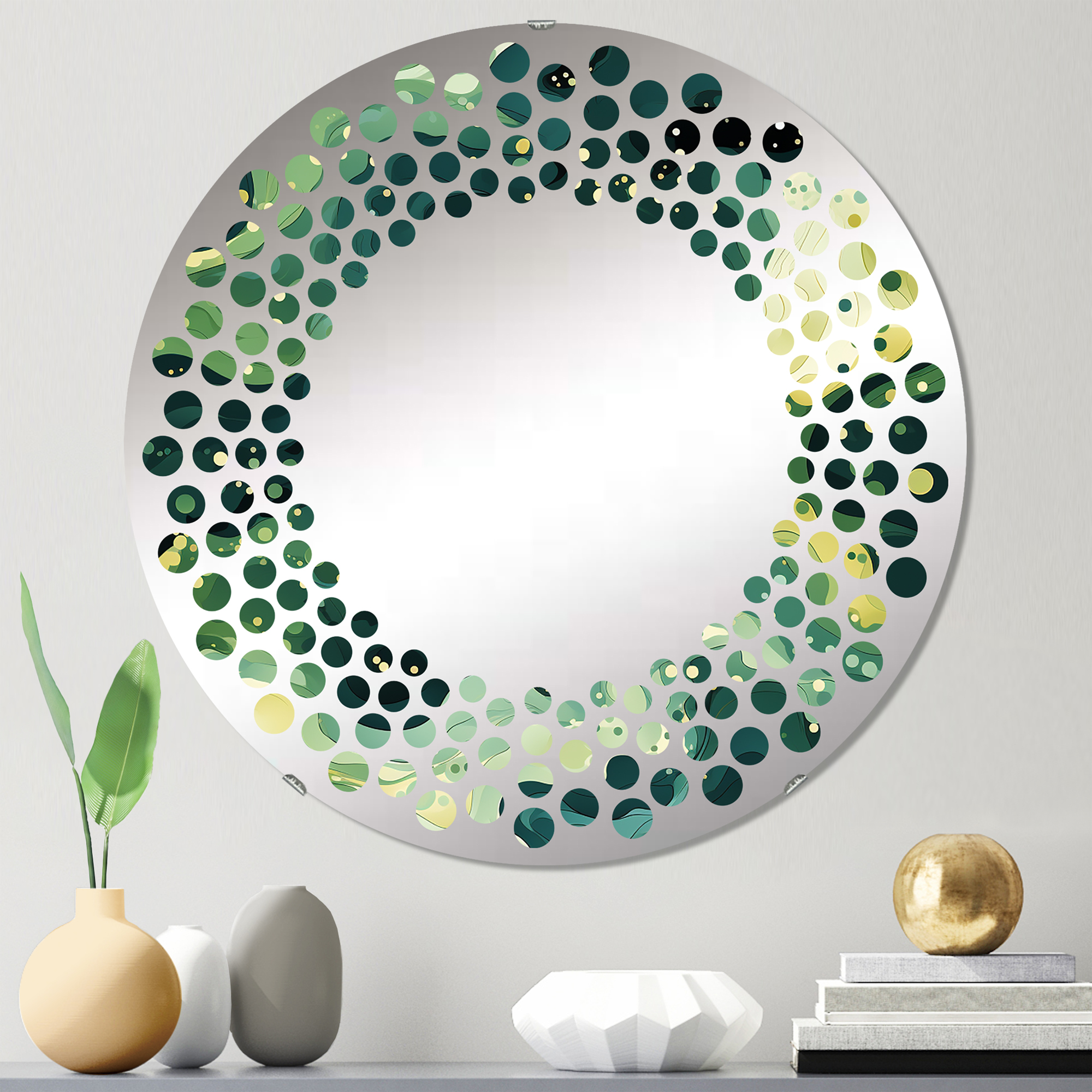 Designart "Galactic Green Camo" Camouflage Polka Dot Round Wall Mirror ...