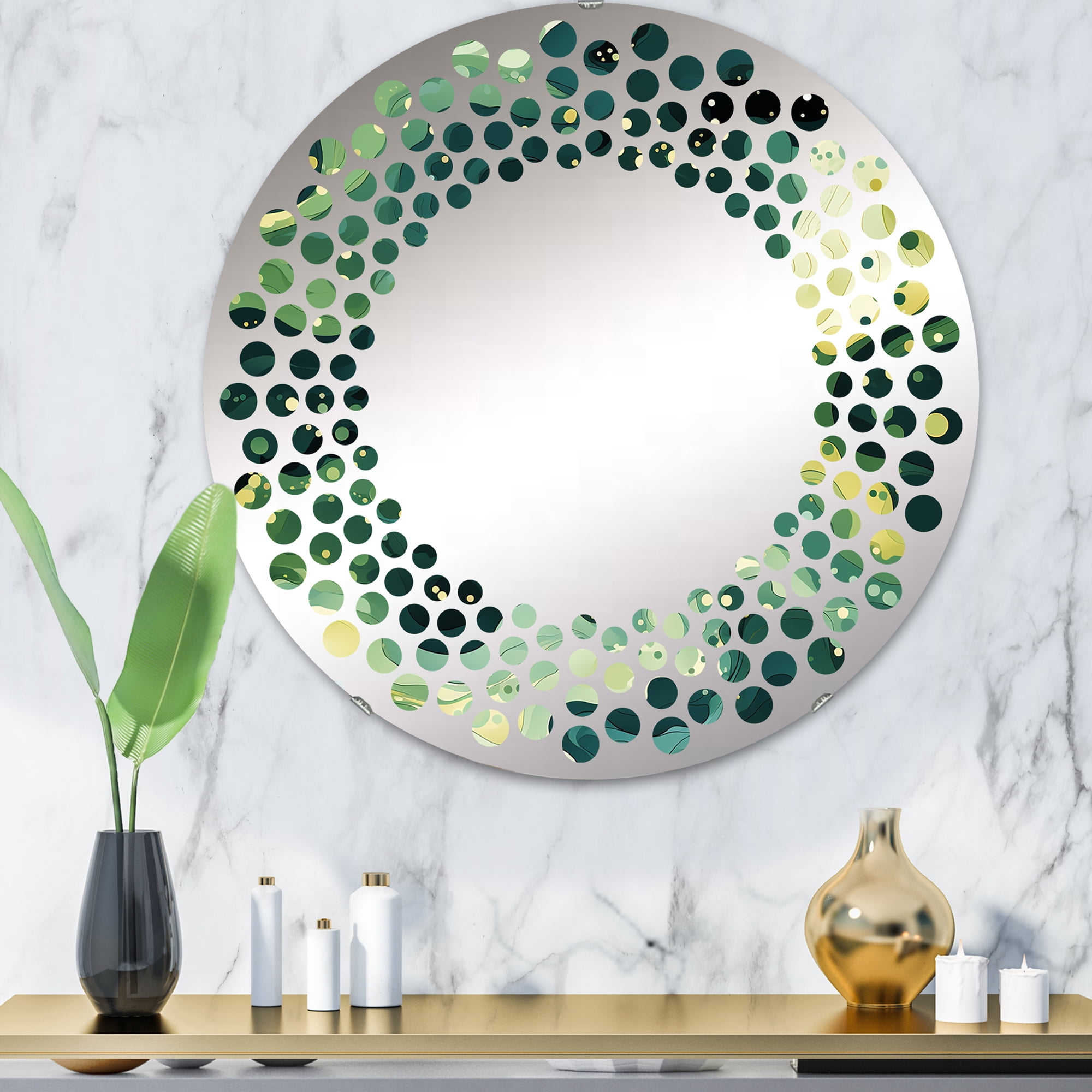 Designart "Galactic Green Camo" Camouflage Polka Dot Round Wall Mirror - Oval Printed Decorative ...