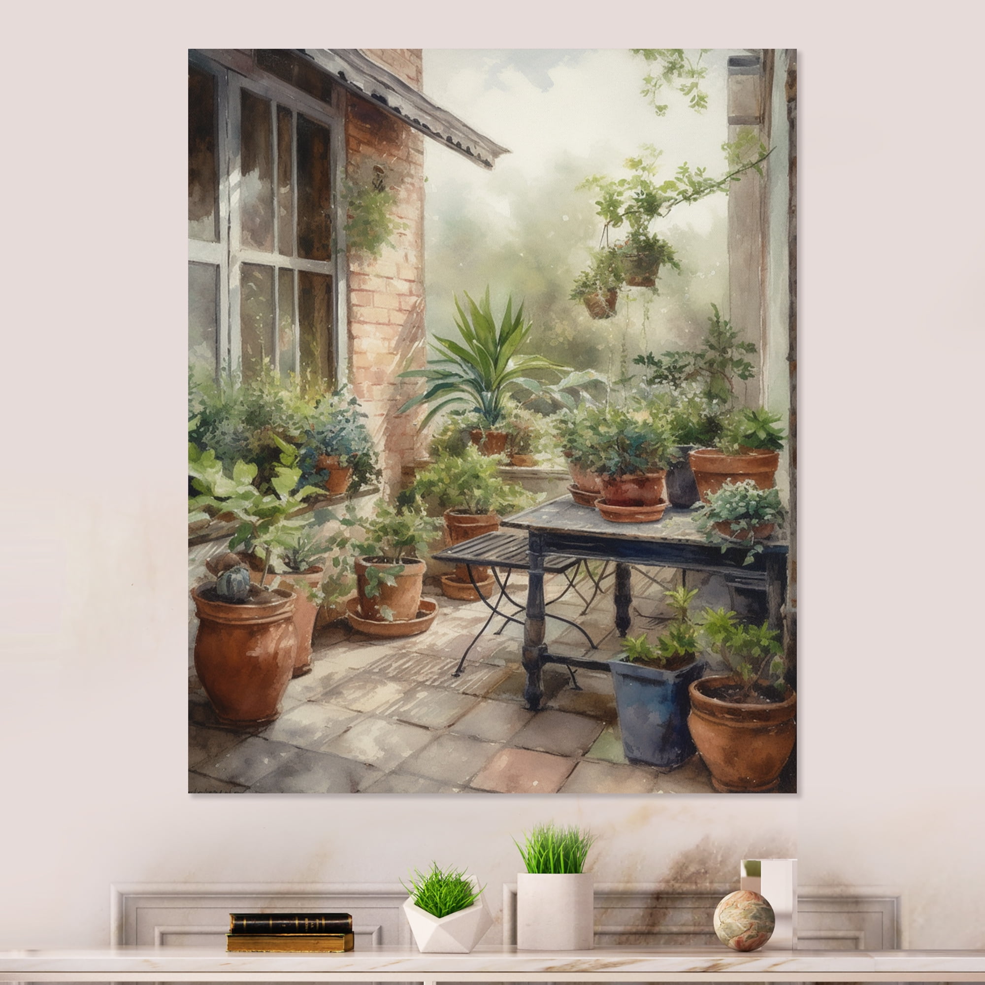 Designart "Garden-Filled Balcony of a Cottage I" Cottage Landscape ...