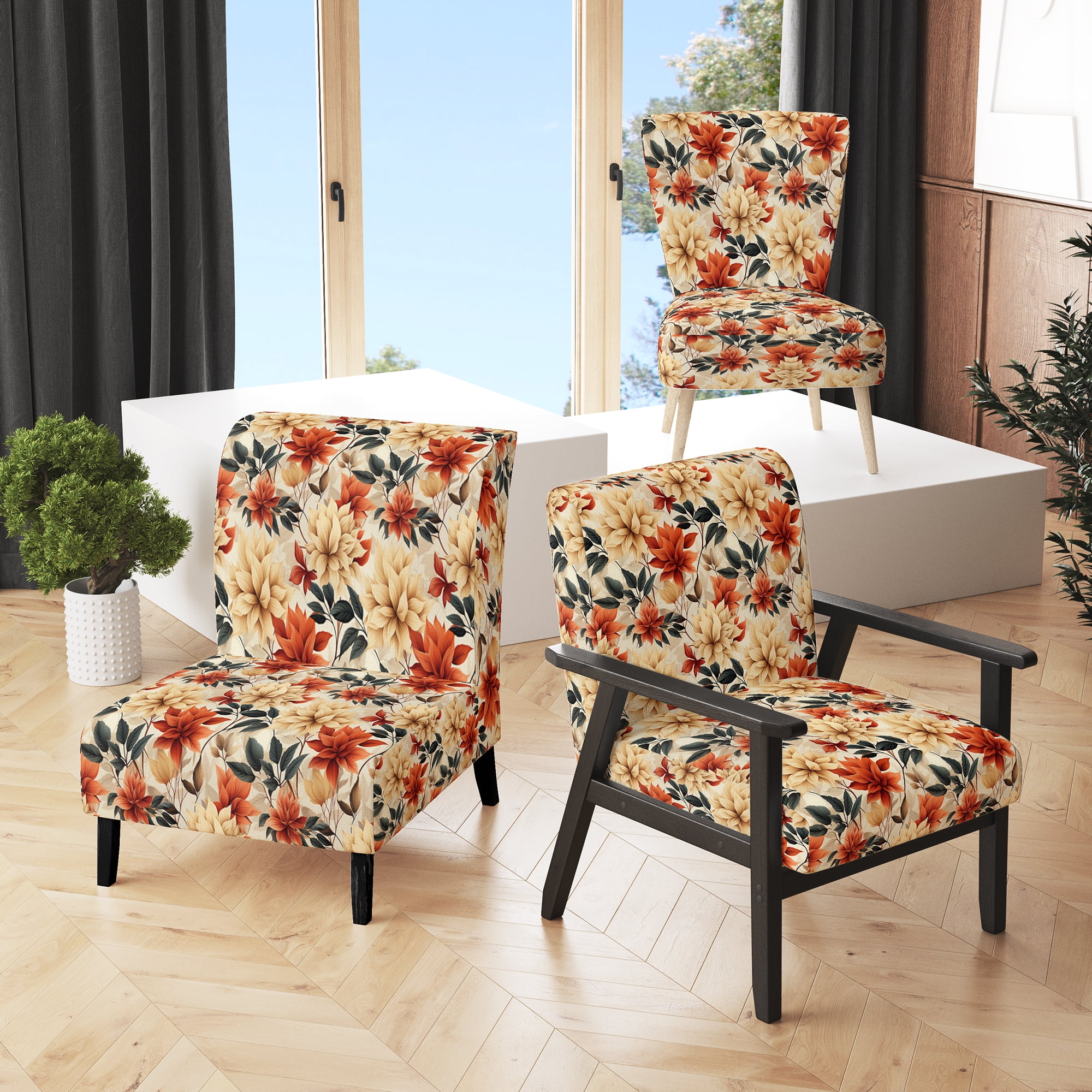 Designart "Garden Of Autumn Flowers In Beige And Red" Beige Vintage ...