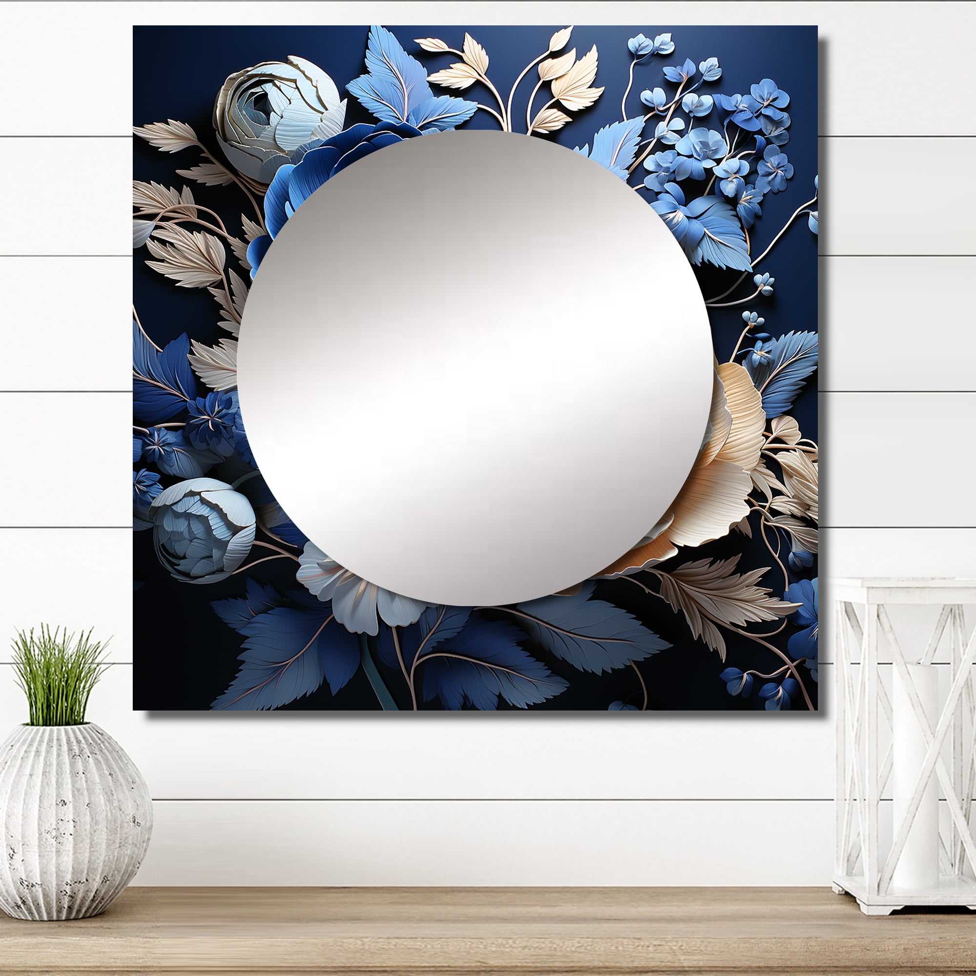 Designart "Gathered Petal Elegance" Ranunculus Square Mirror Wall Decor ...