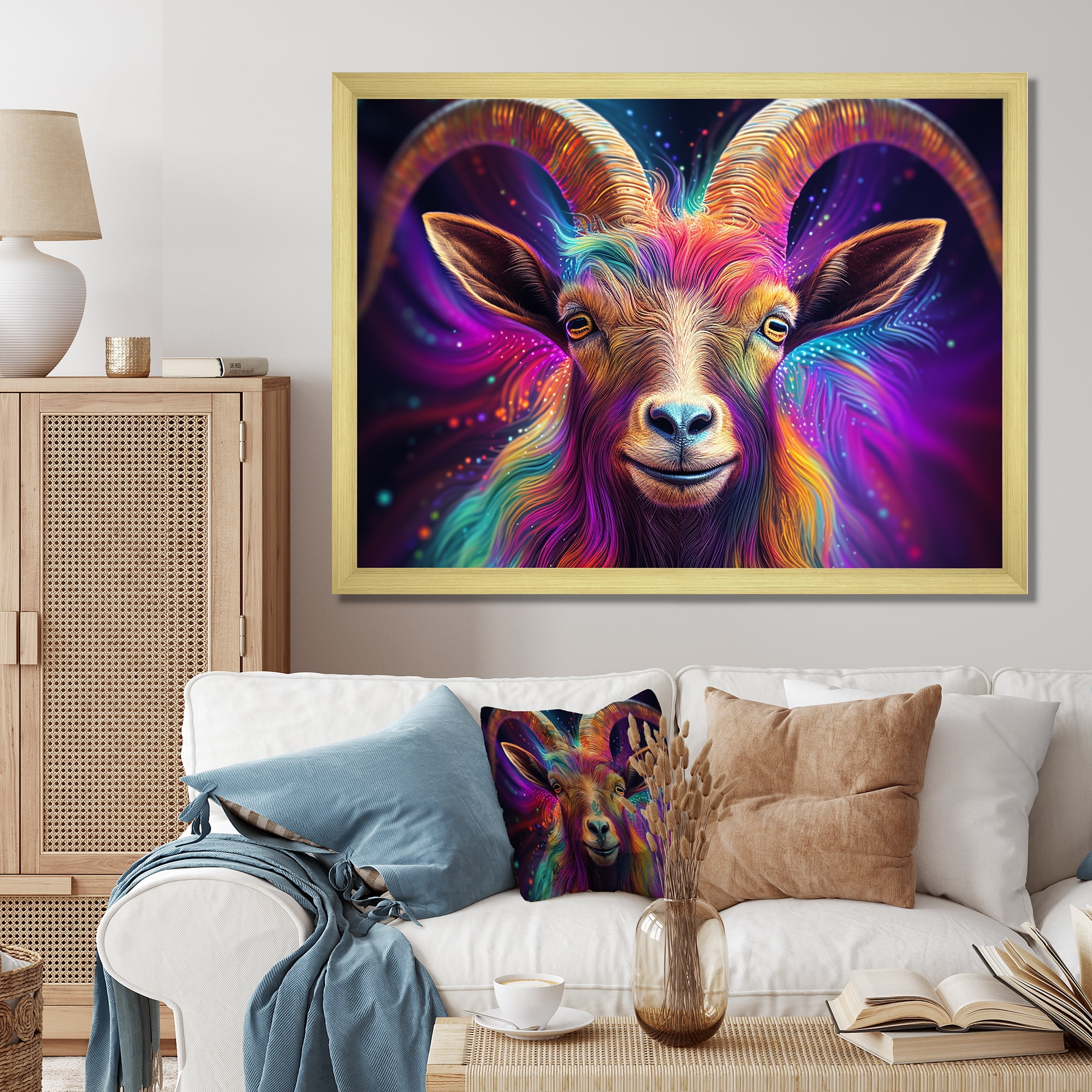 Designart "Gazing Goat Portrait in Celestial Mood" Animals Framed Wall ...