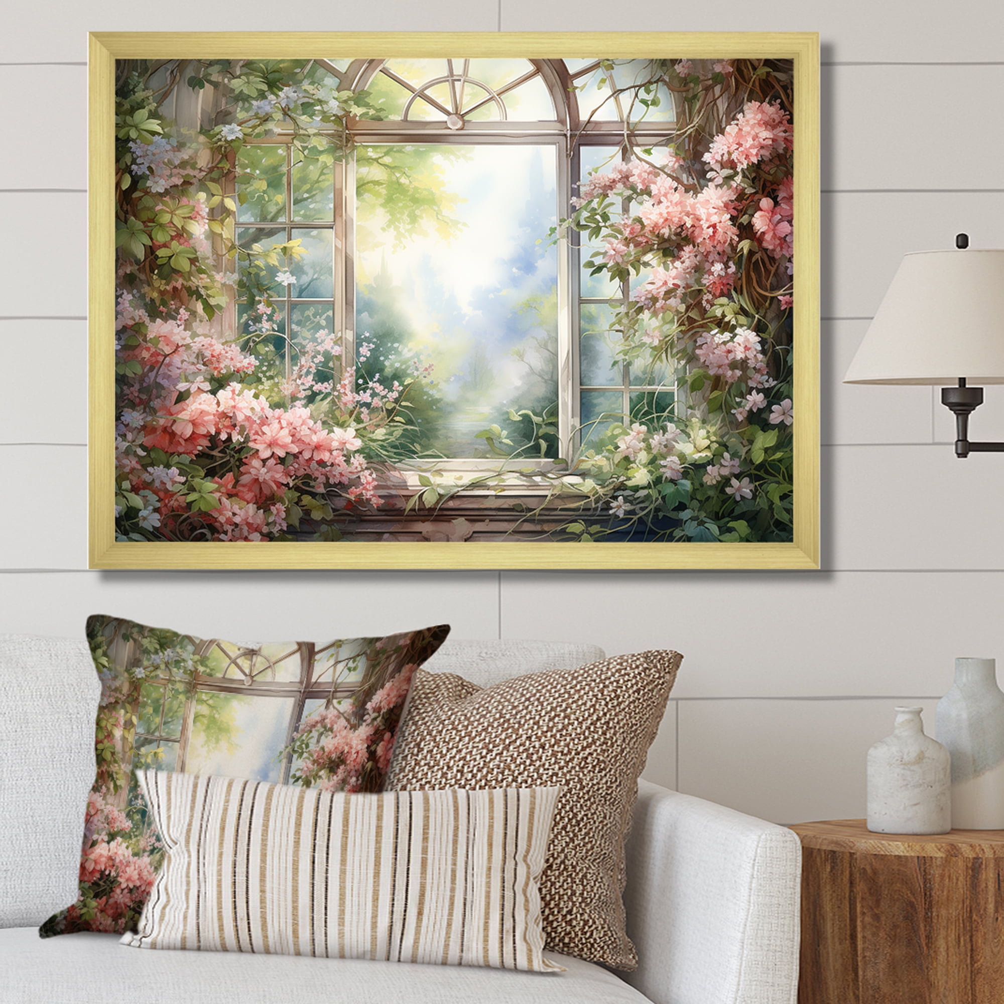 Designart "Gazing through Country Window at Pink Blossoms II" Floral ...