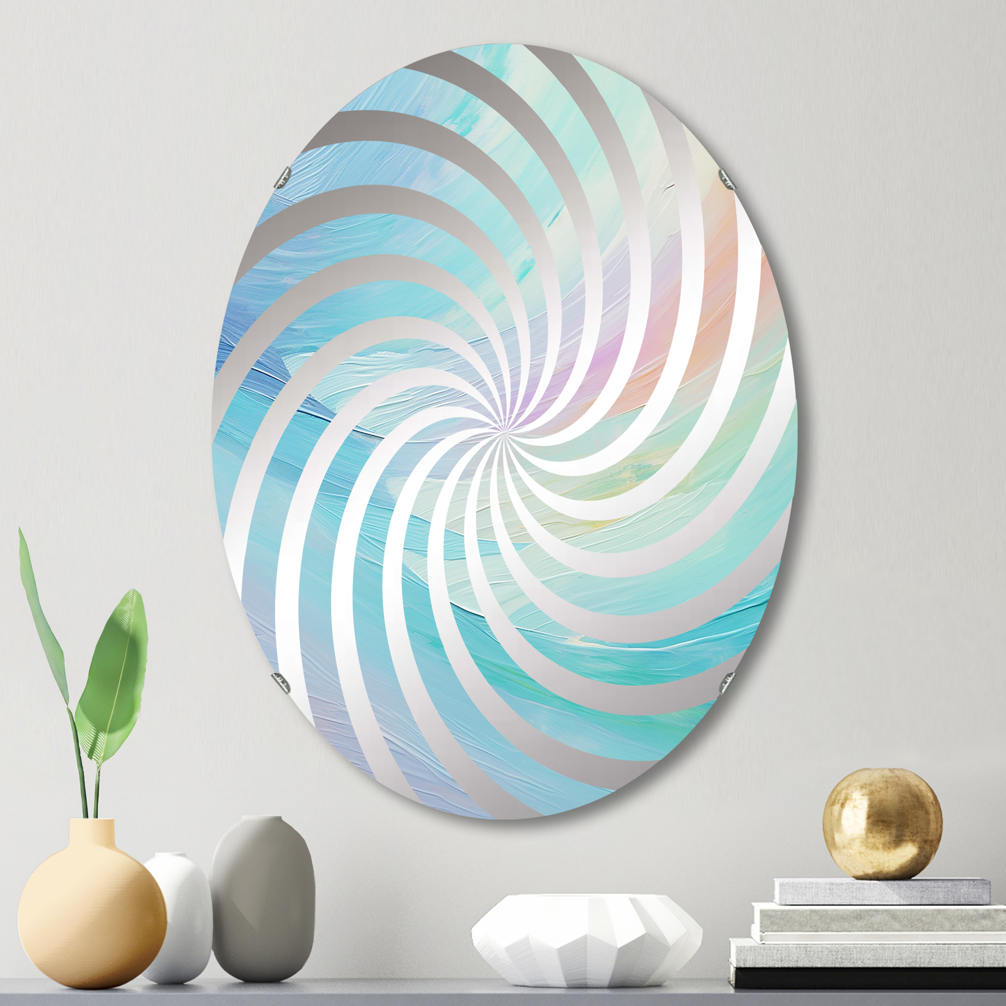 Designart "Gentle Azure Spectrum" Abstract Shapes Vortex Round Wall ...
