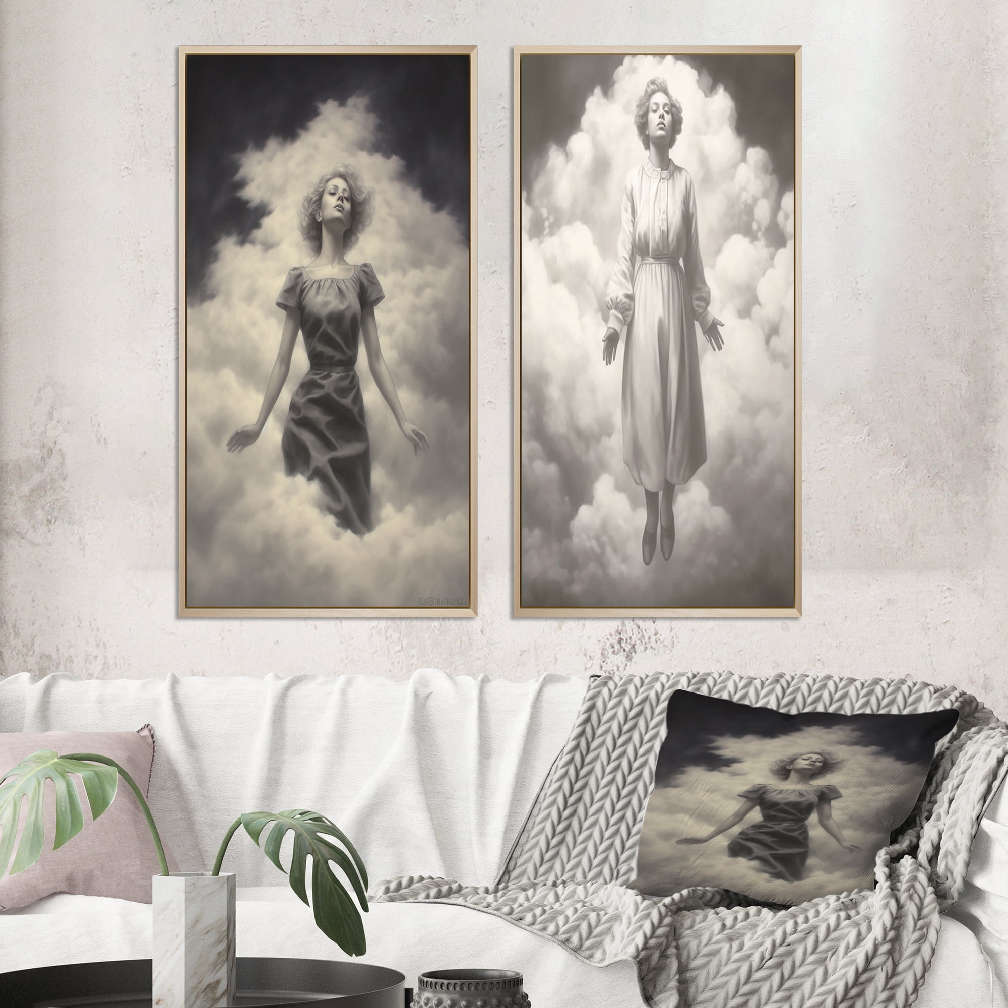 Designart "Gentle Dreams Amidst White Clouds II" Fashion Woman Framed ...