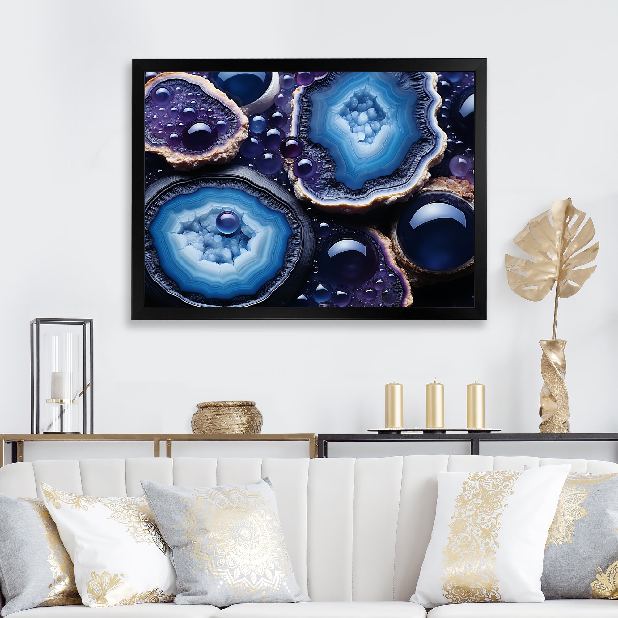 Designart "Geode Volcano with Blue Stones" Landscapes Framed Wall Art ...