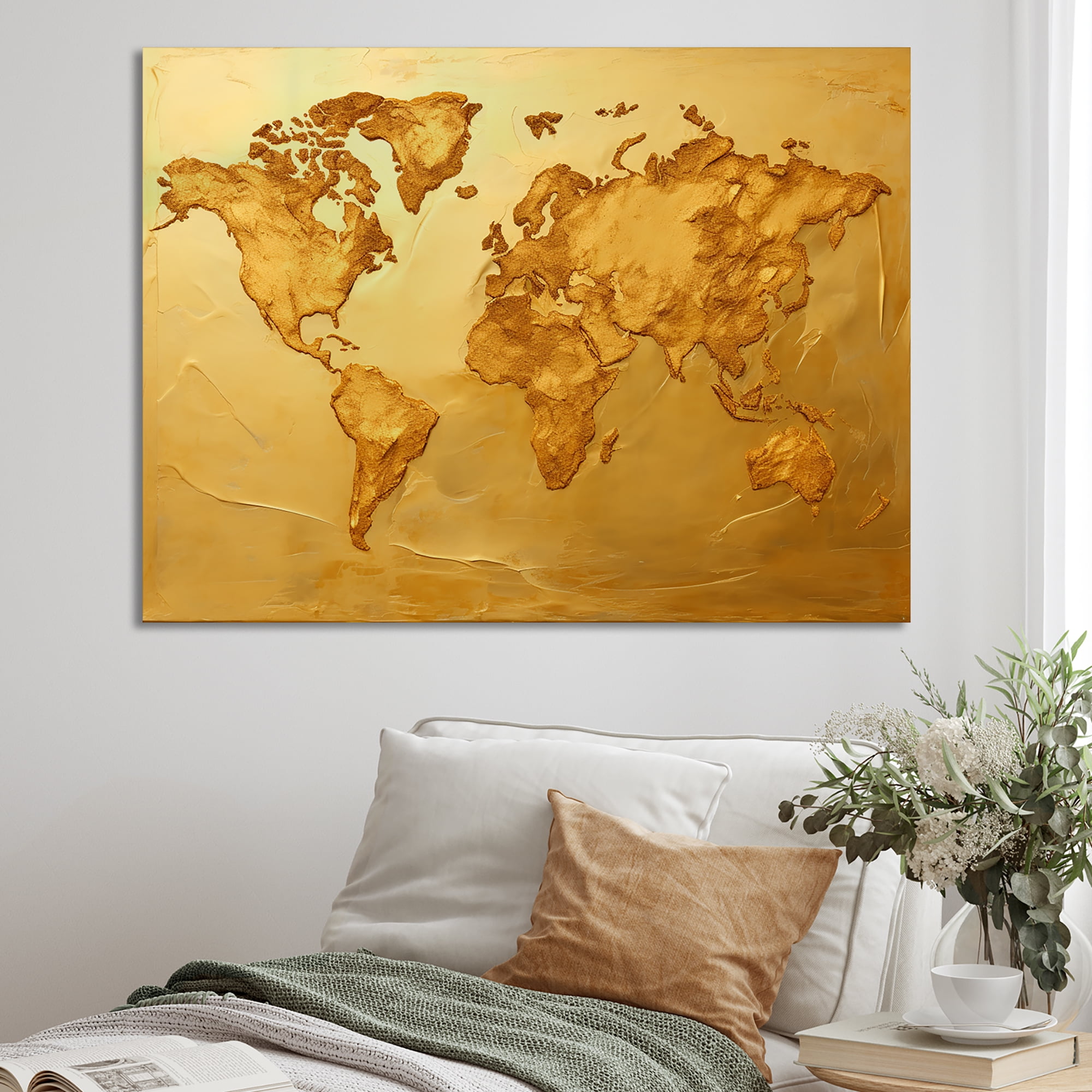 Designart "Geographical Gold On The World Map" World Map Canvas Prints ...