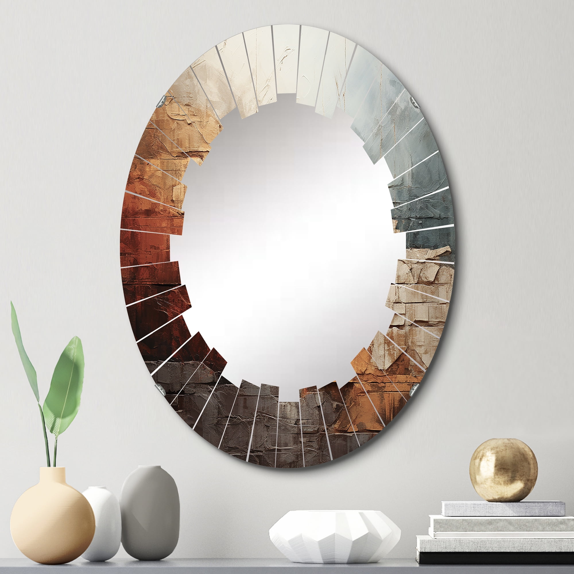 Designart "Geological Wonders Grey and Orange" Abstract Collages Round ...
