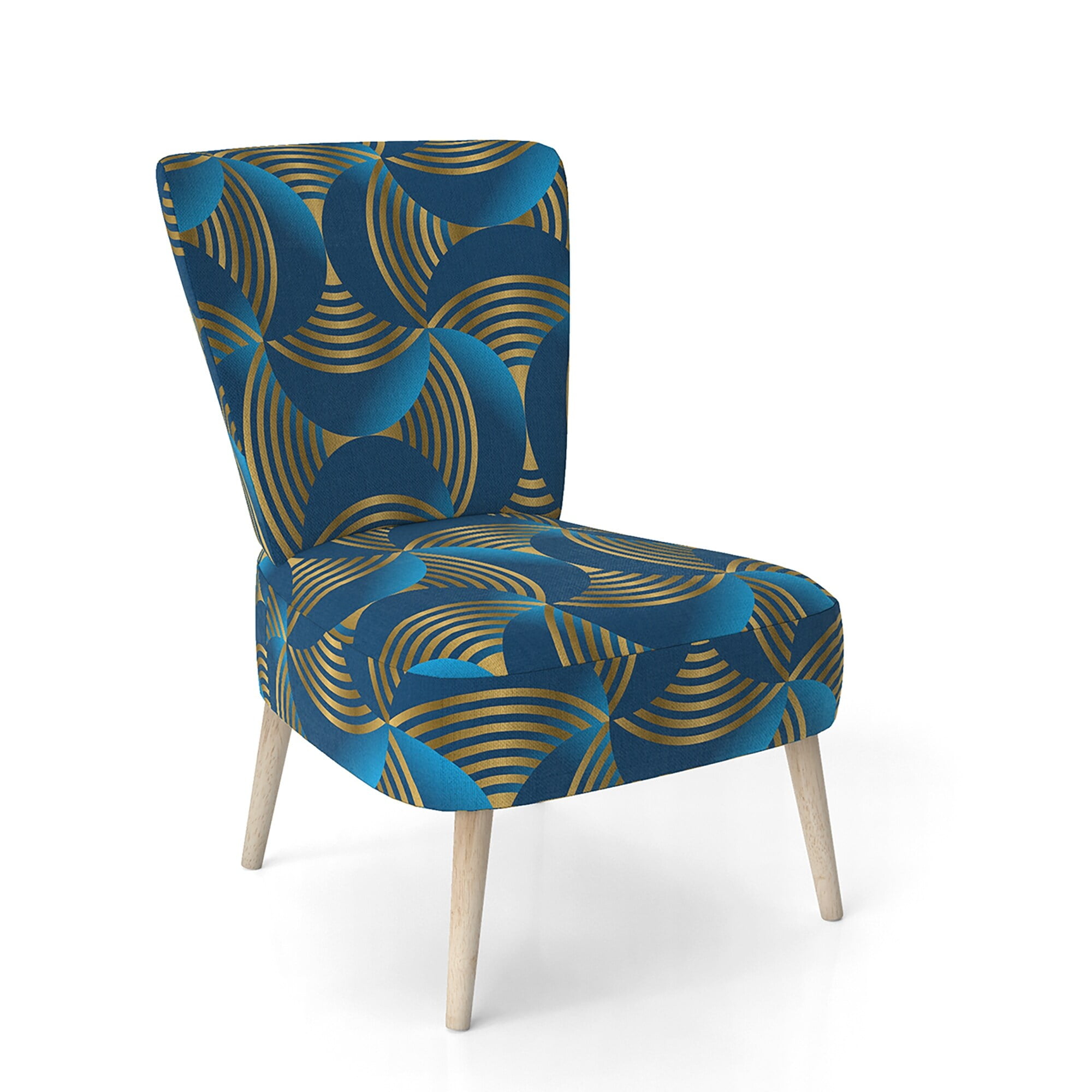 Designart "Geometric Abstract Waves In Gold And Marine Blue ...