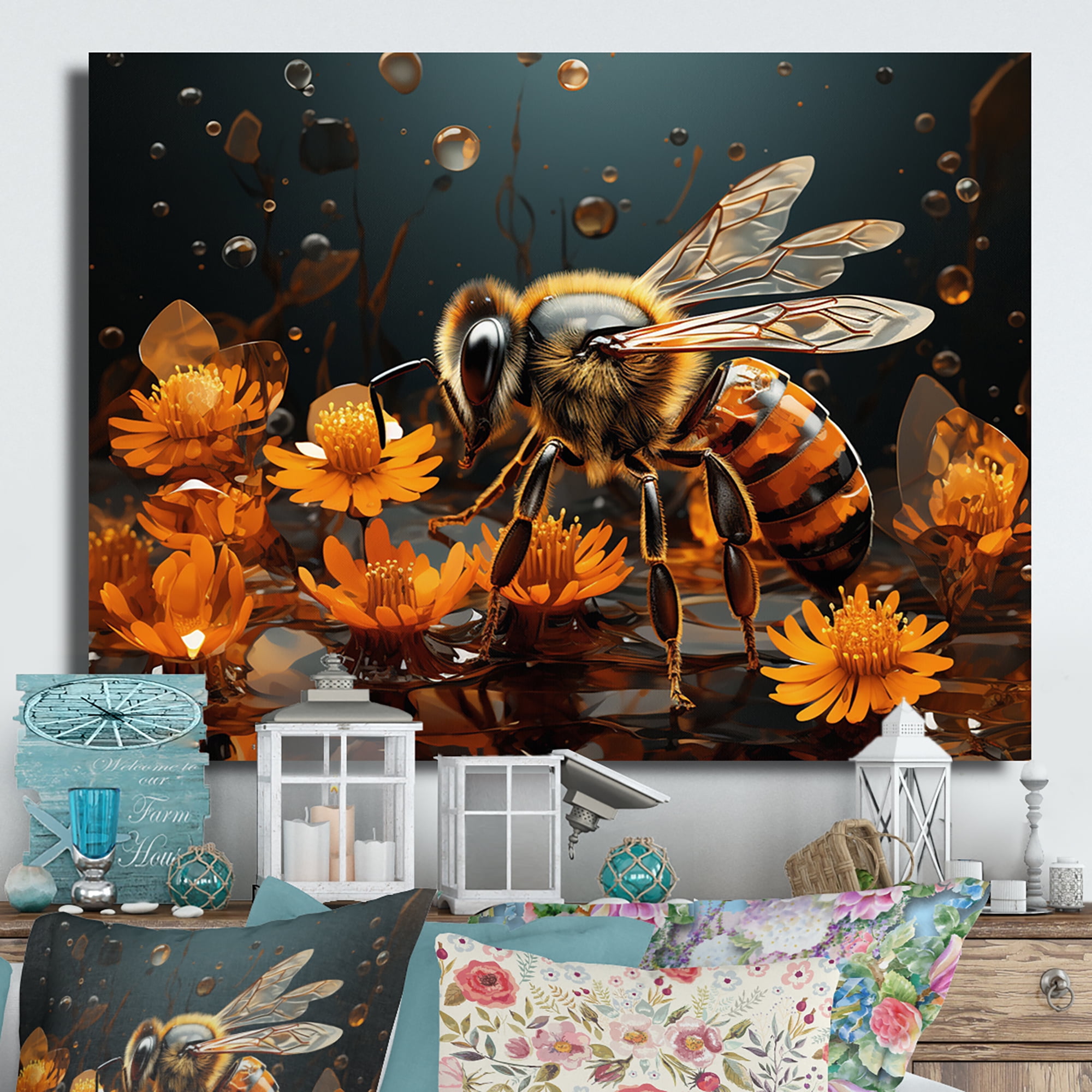 Designart "Geometric Buzz of Life in a Bee I" Animals Metal Wall Art ...