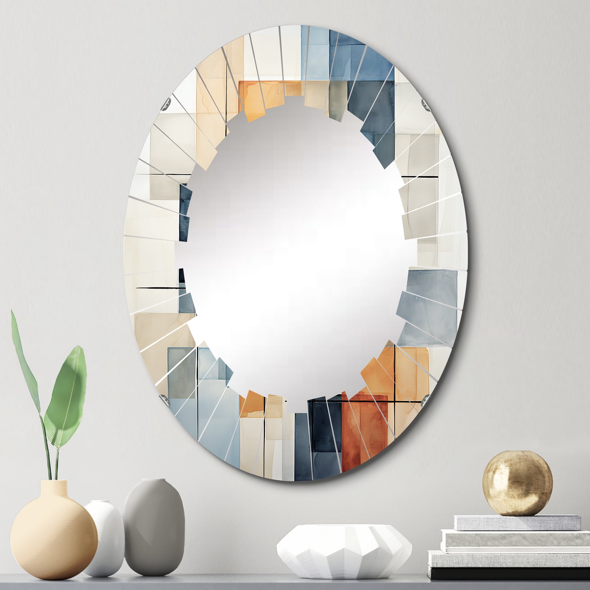 Designart "Geometric Collage in Beige and Blue" Abstract Collages ...