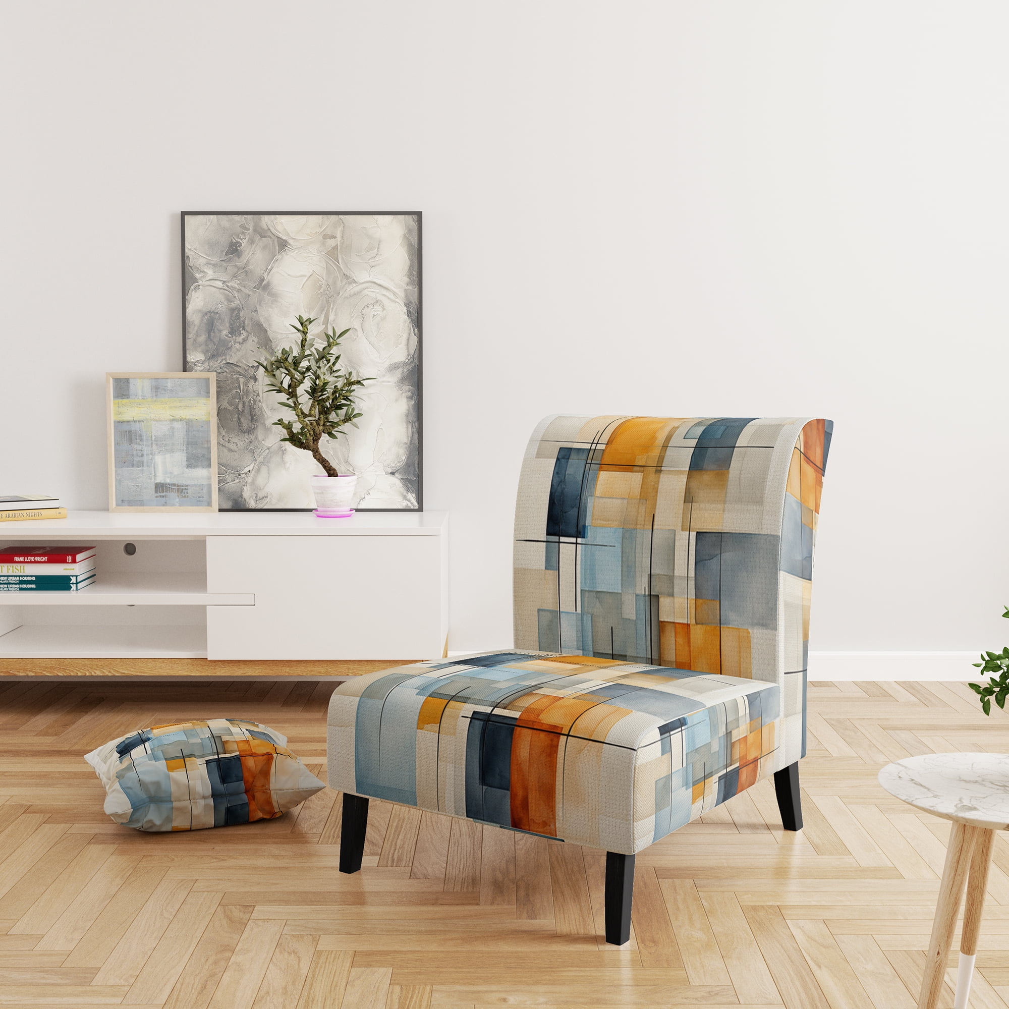 Designart "Geometric Collage in Beige and Blue" Yellow Patch ...