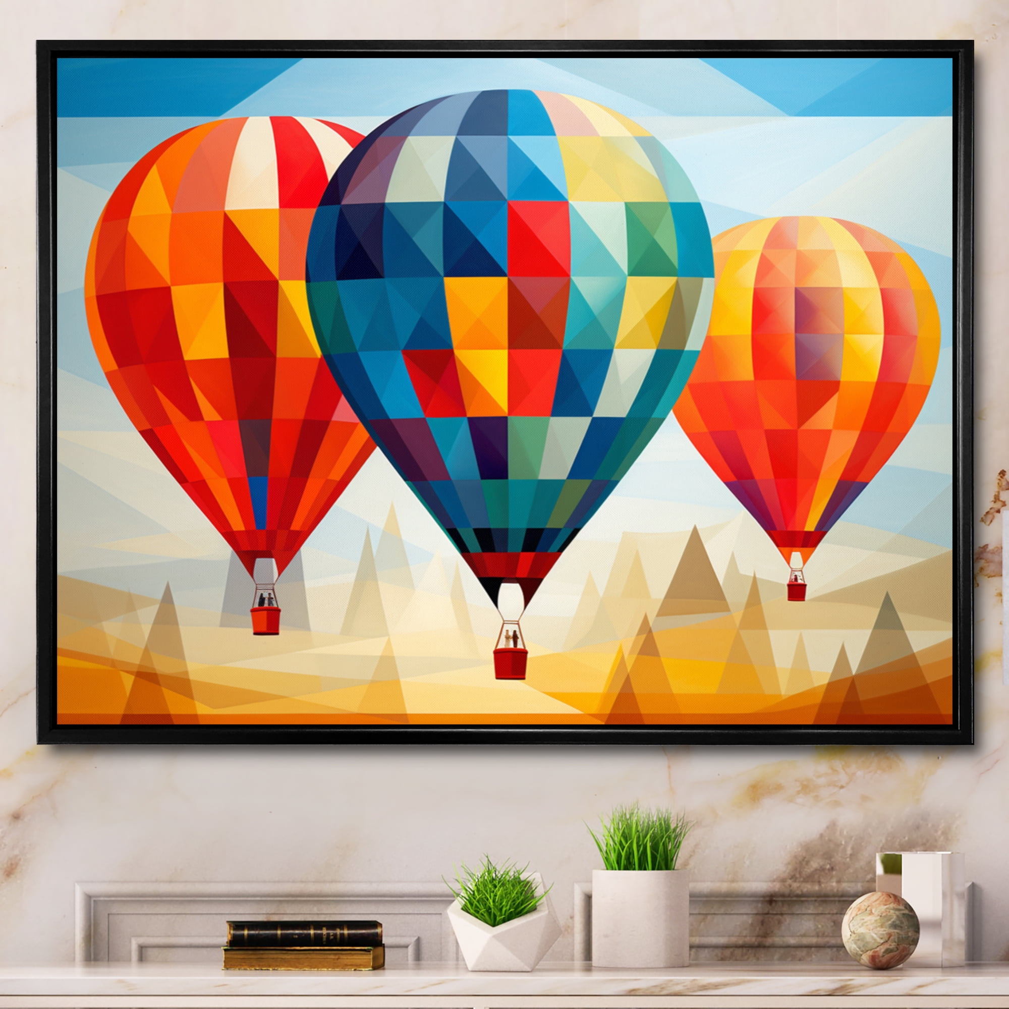 Designart "Geometric Elegance Colorful Hot Air Balloon" Hot Air Balloon ...
