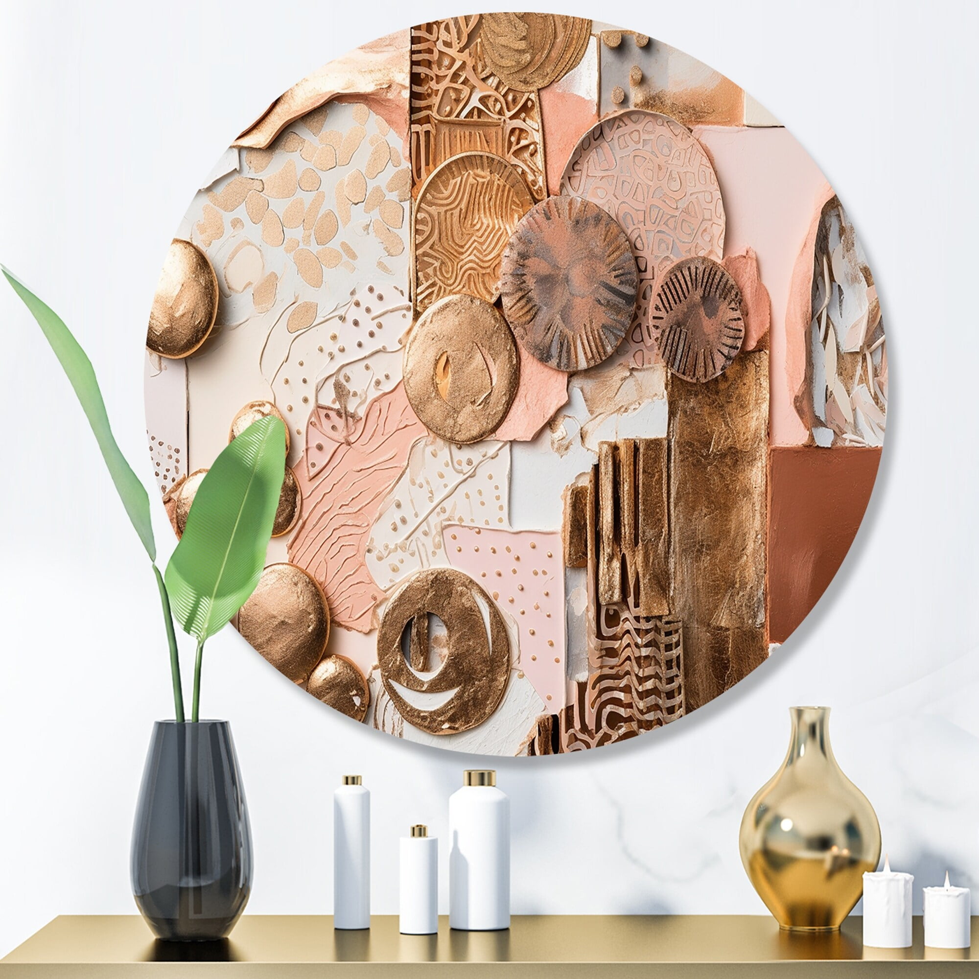 Designart "Geometric Elegance Gold and White II" Modern Geometric Round ...