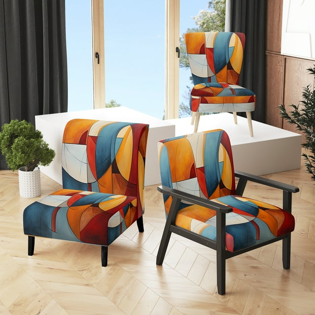 Designart "Geometric Forms in Cubism I" Teal Cubism Upholstered Accent ...