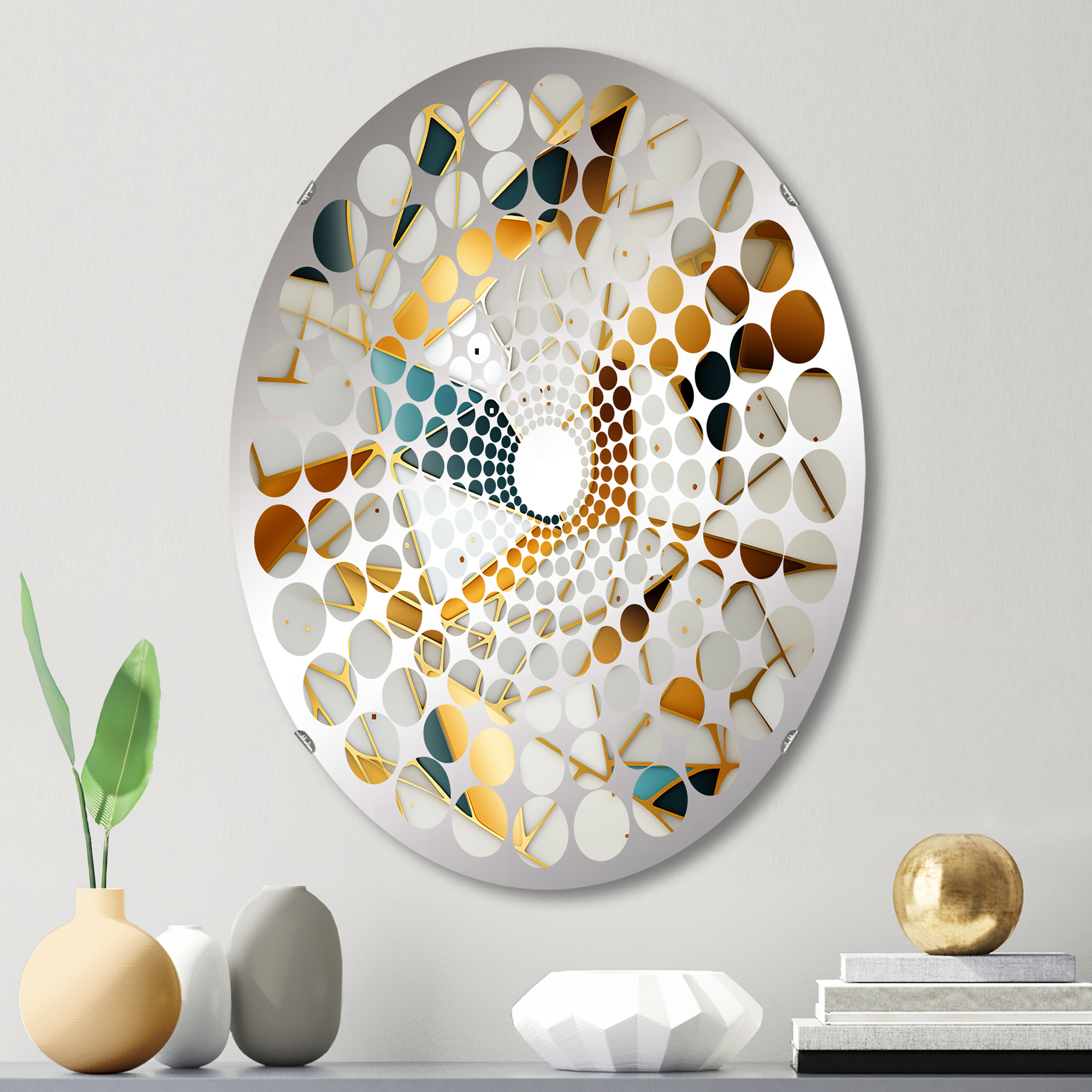 Designart "Geometric Glam in Marble, White, and Gold II" Marble Radial ...