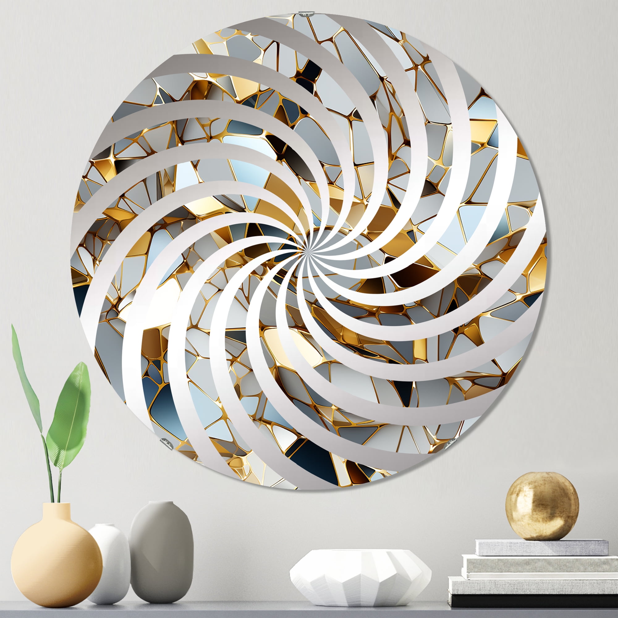 Designart "Geometric Glam in Marble, White, and Gold I" Marble Vortex ...