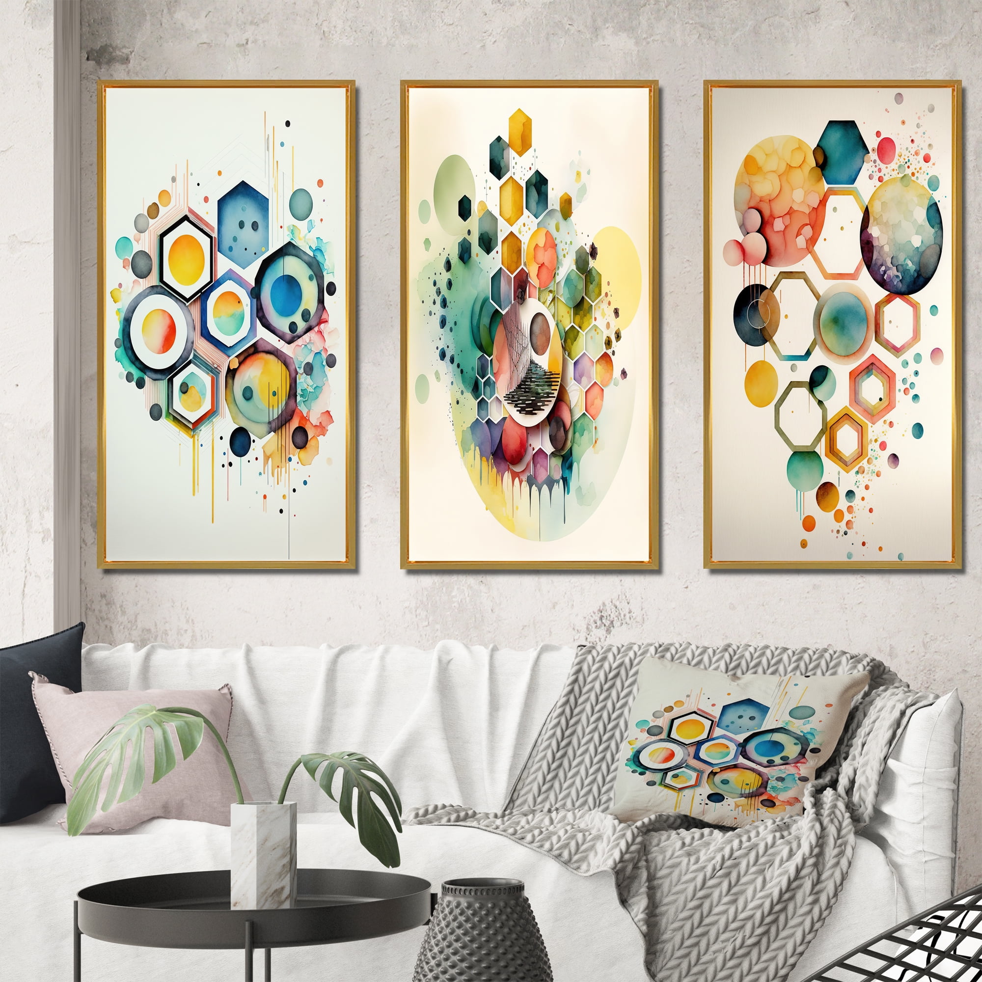 Designart "Geometric Hexagon and Circle III" Modern Framed Wall Art Set ...