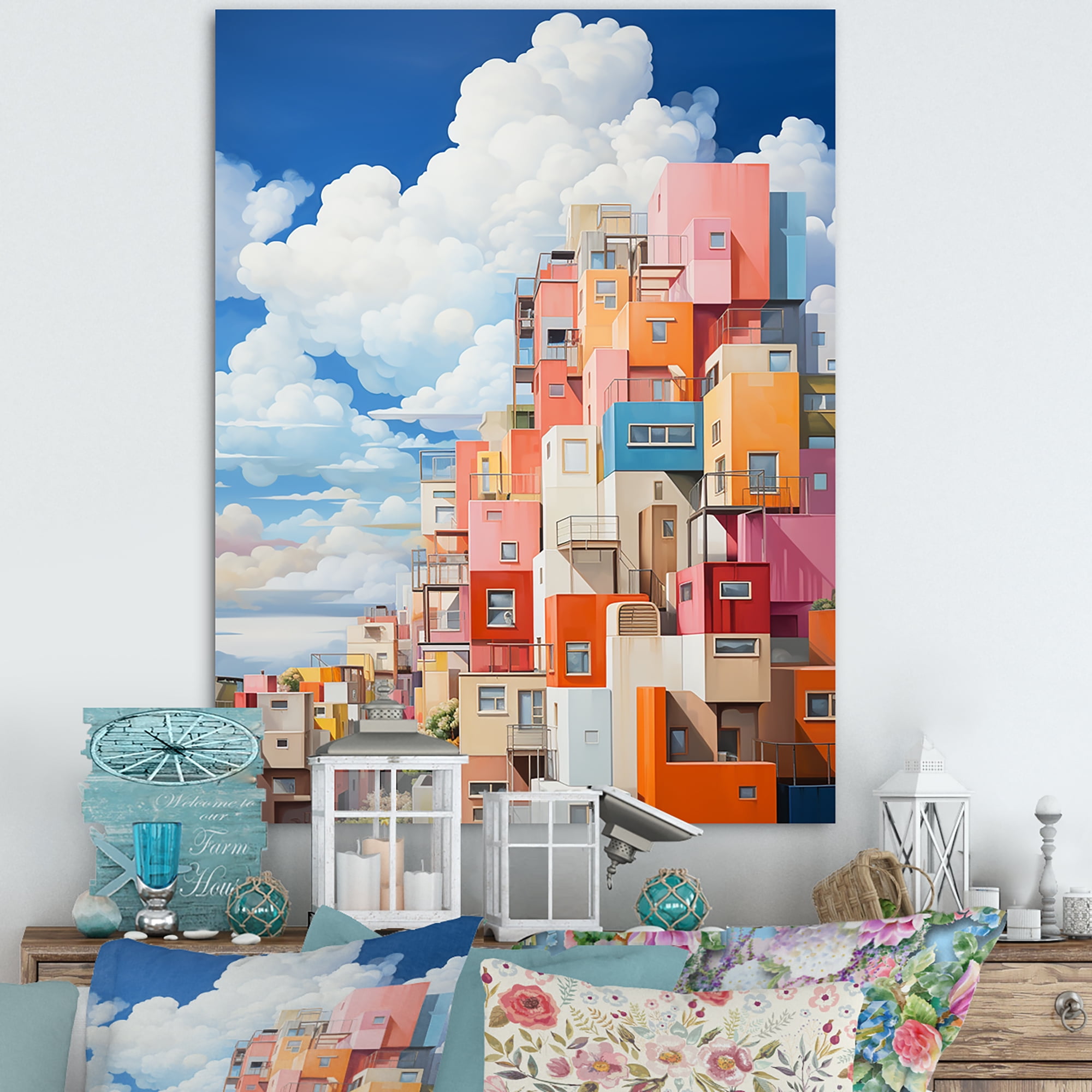 Designart "Geometric High-Rise In De Stijl Manner I" Clouds Wall Art ...