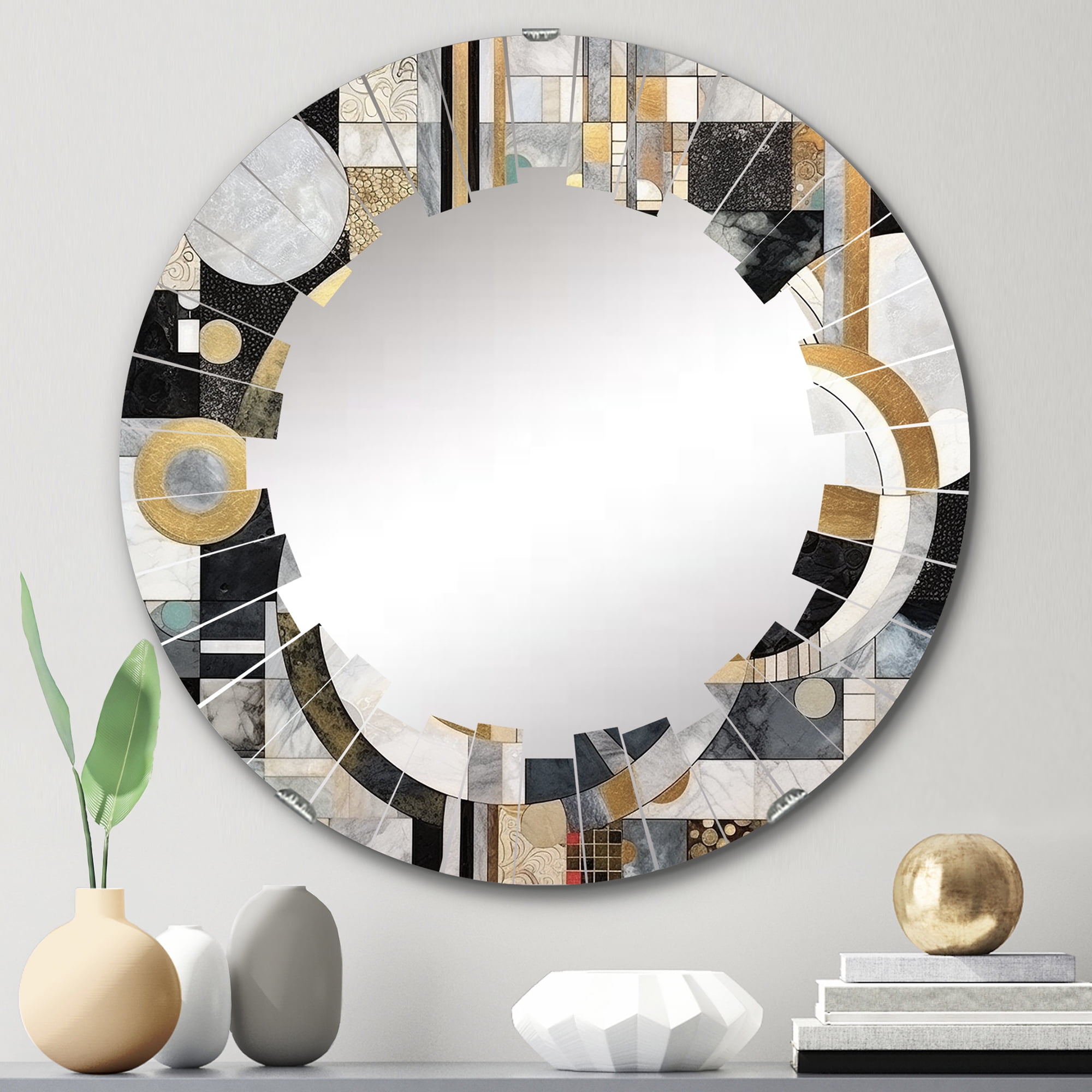 Designart "Geometric Illusions Gold Black Gold Abstraction" Abstract ...