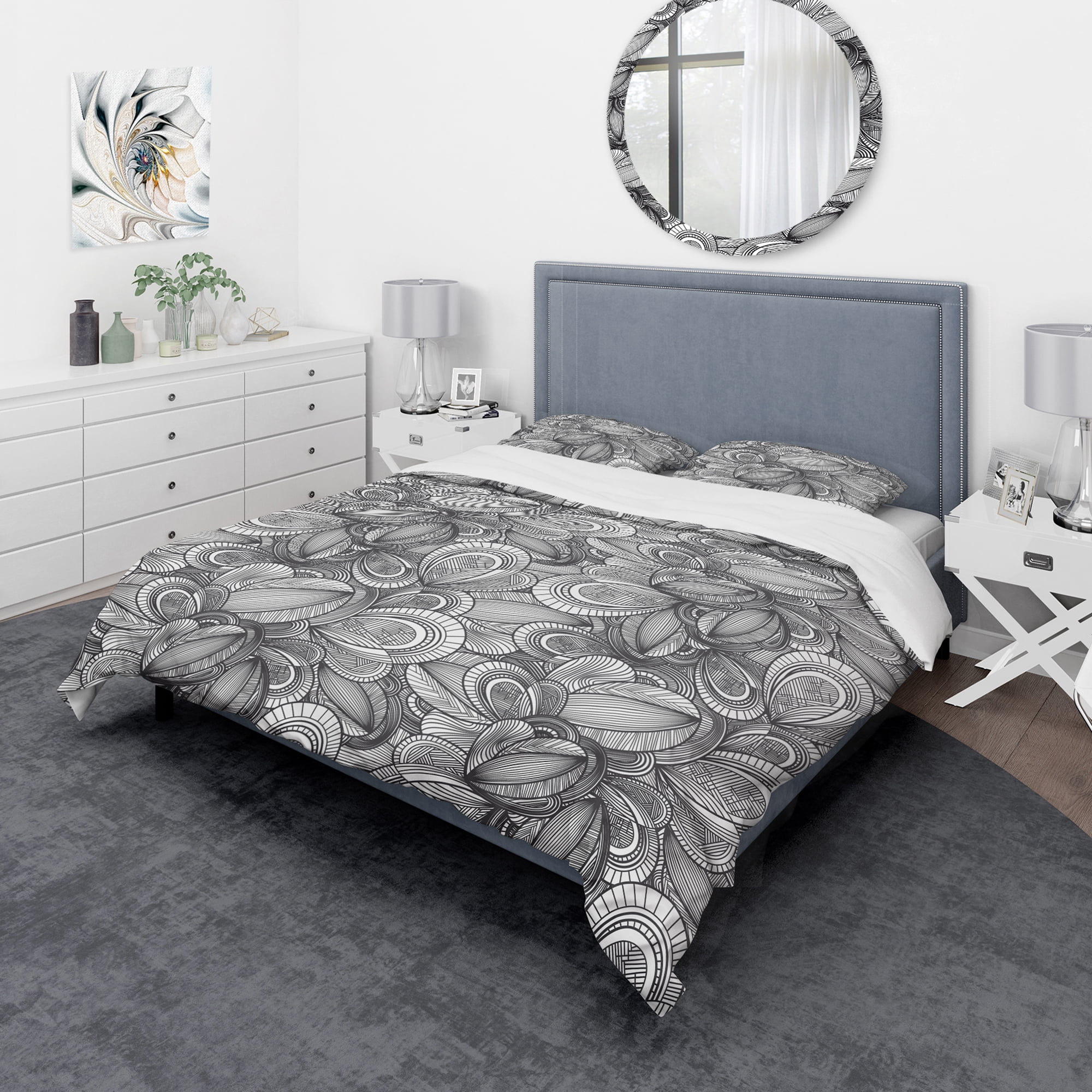Designart 'Geometric Leaves in Black and White' Abstract Duvet Cover ...