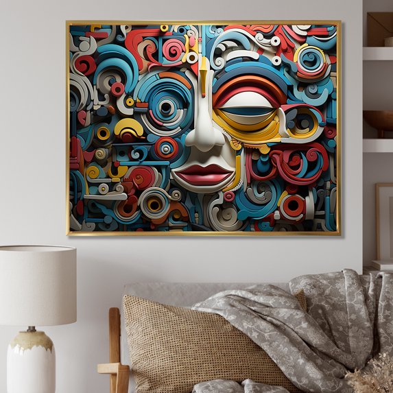 Designart "Geometric Mask In Mexican Art" Mexican Art Floater Framed ...