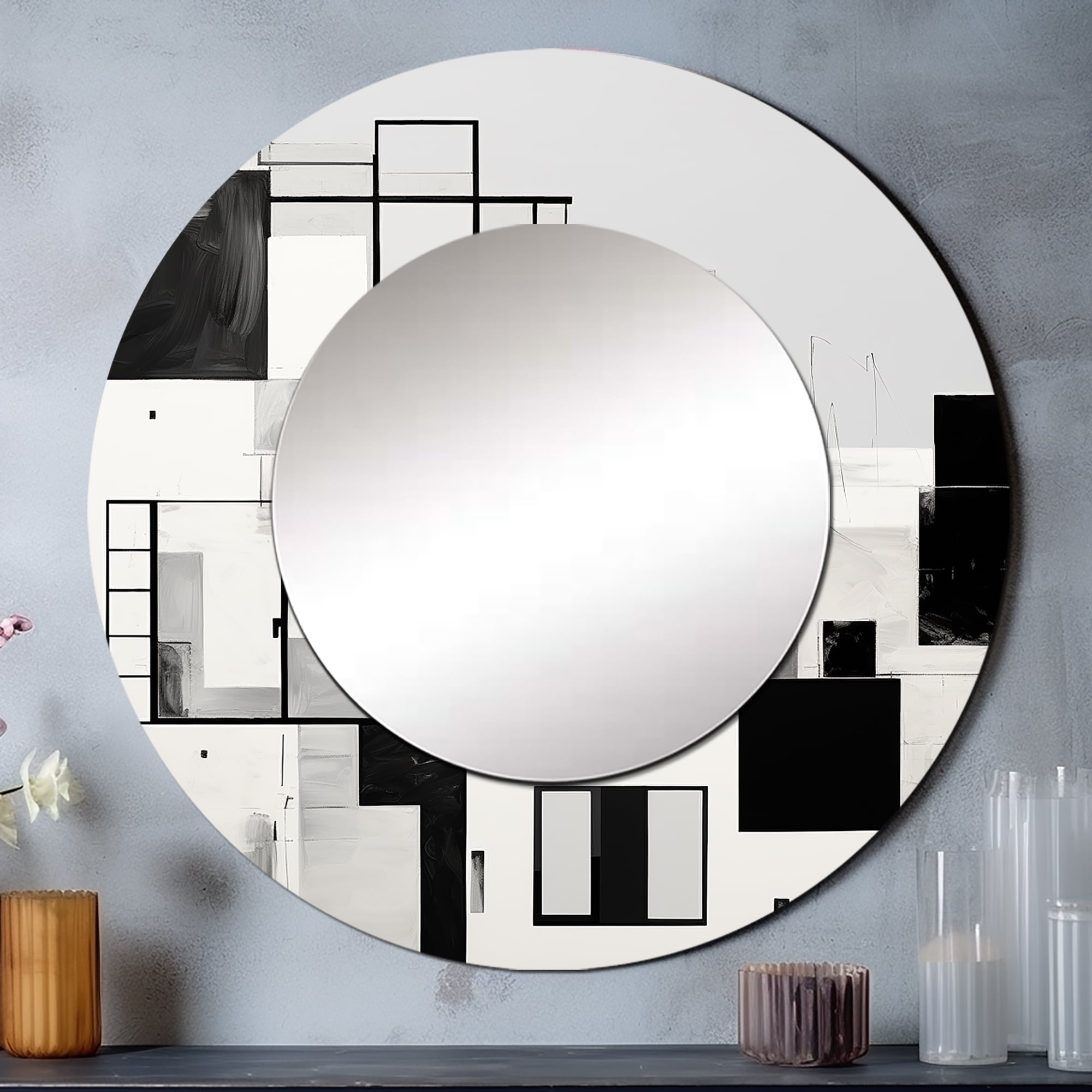 Designart "Geometric Monochrome Maritime Vista" Abstract White Large ...