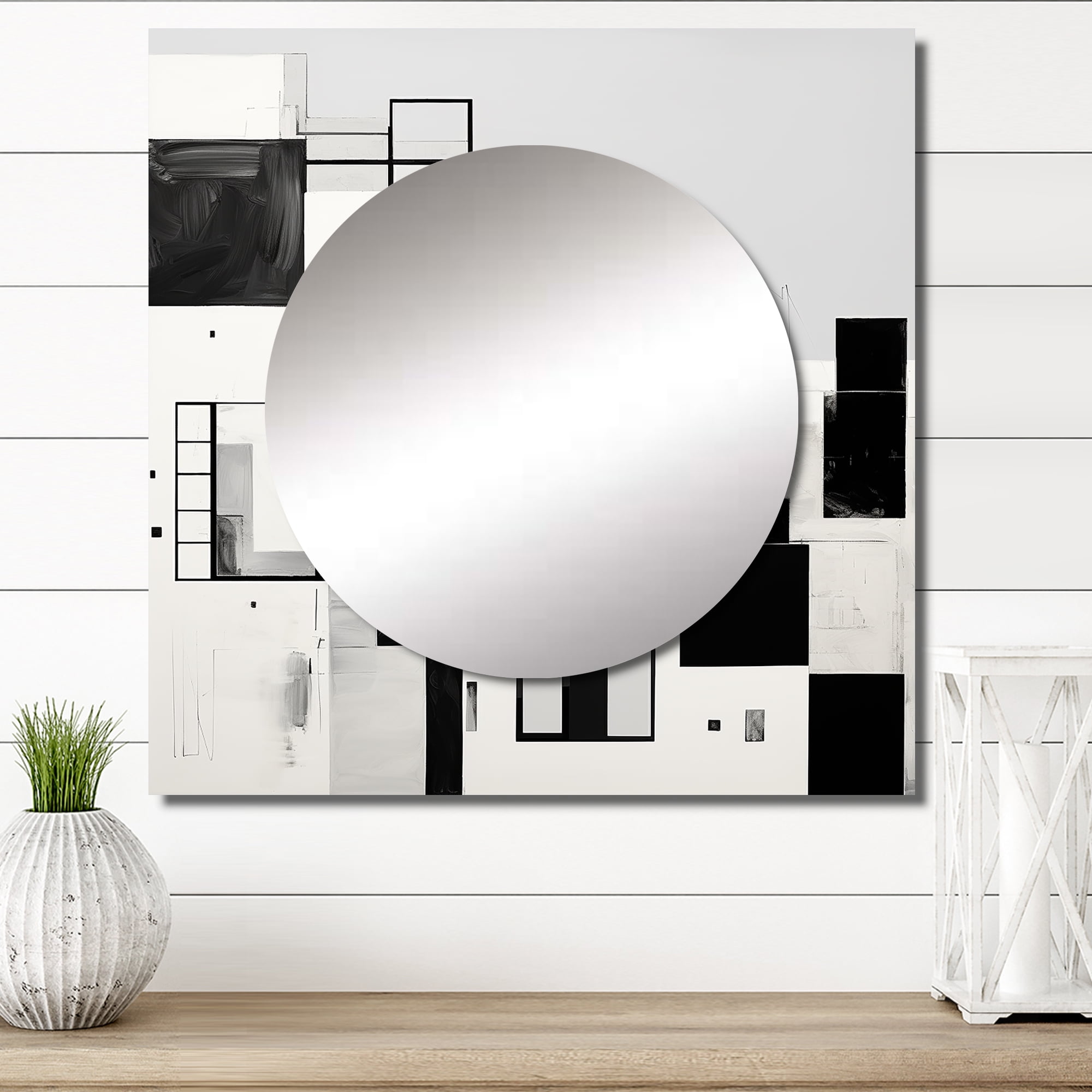 Designart "Geometric Monochrome Maritime Vista" abstract Square Mirror ...
