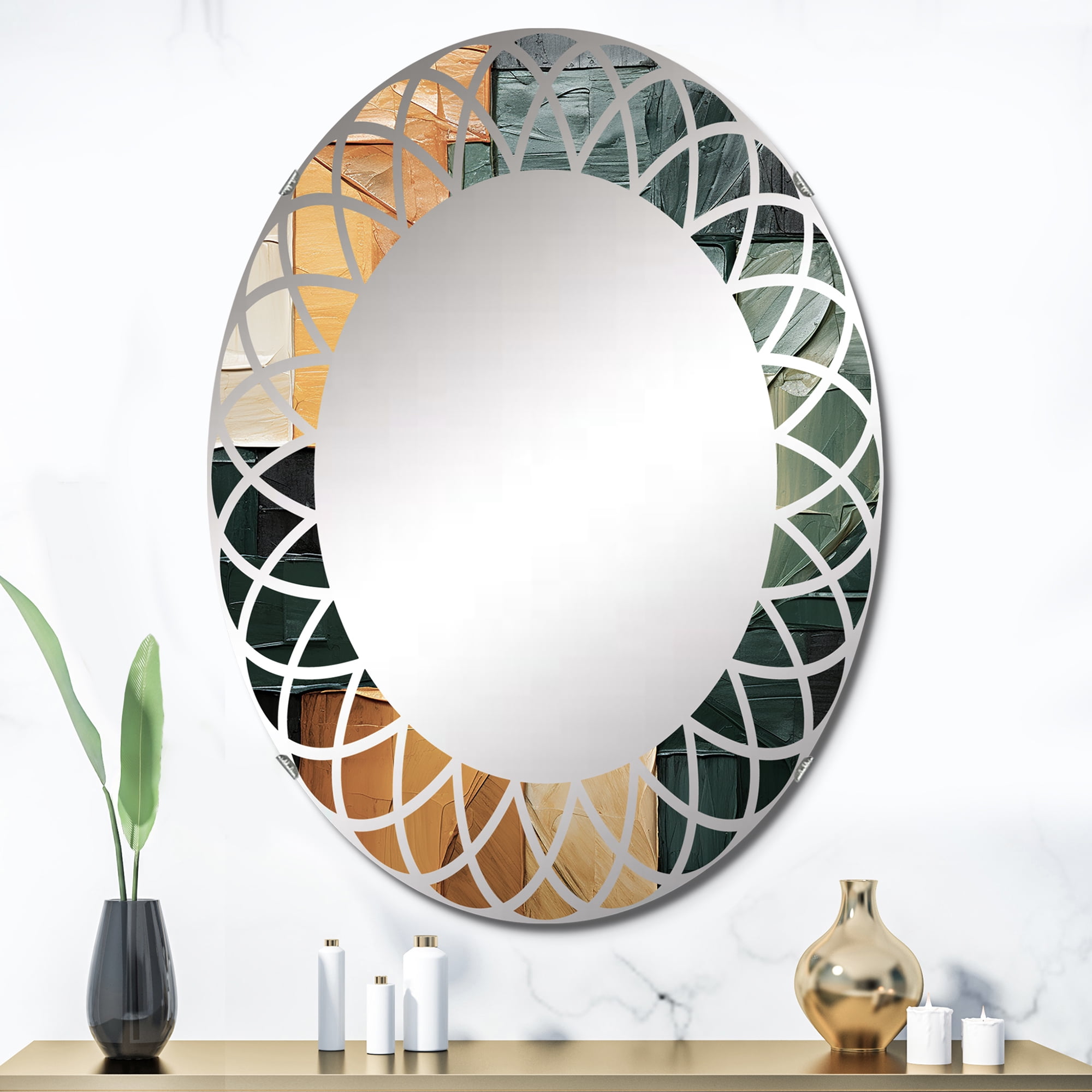 Designart "Geometric Plains in Cubism II" Abstract Round Wall Mirror ...