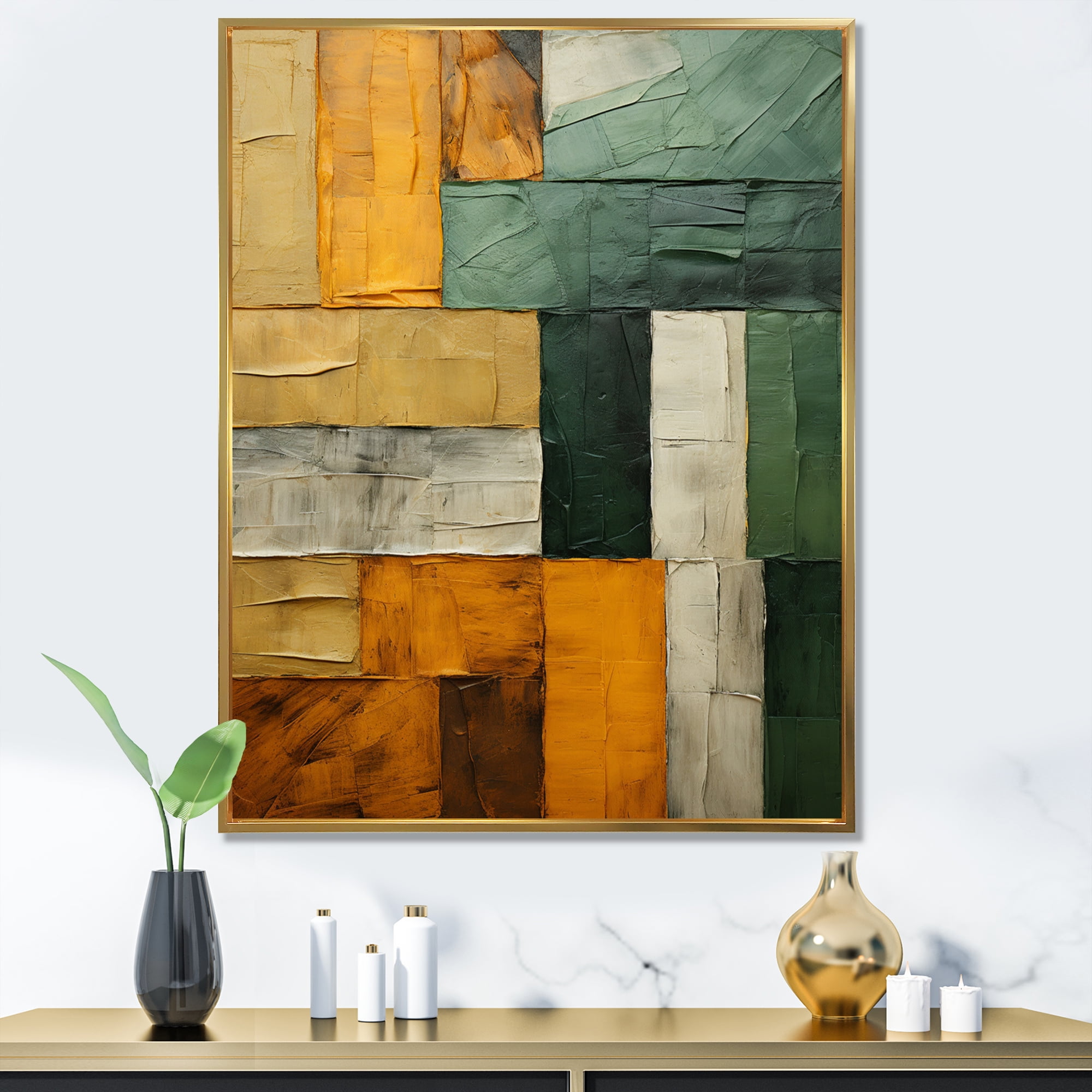 Designart "Geometric Plains in Cubism III" Abstract Floater Framed Wall ...