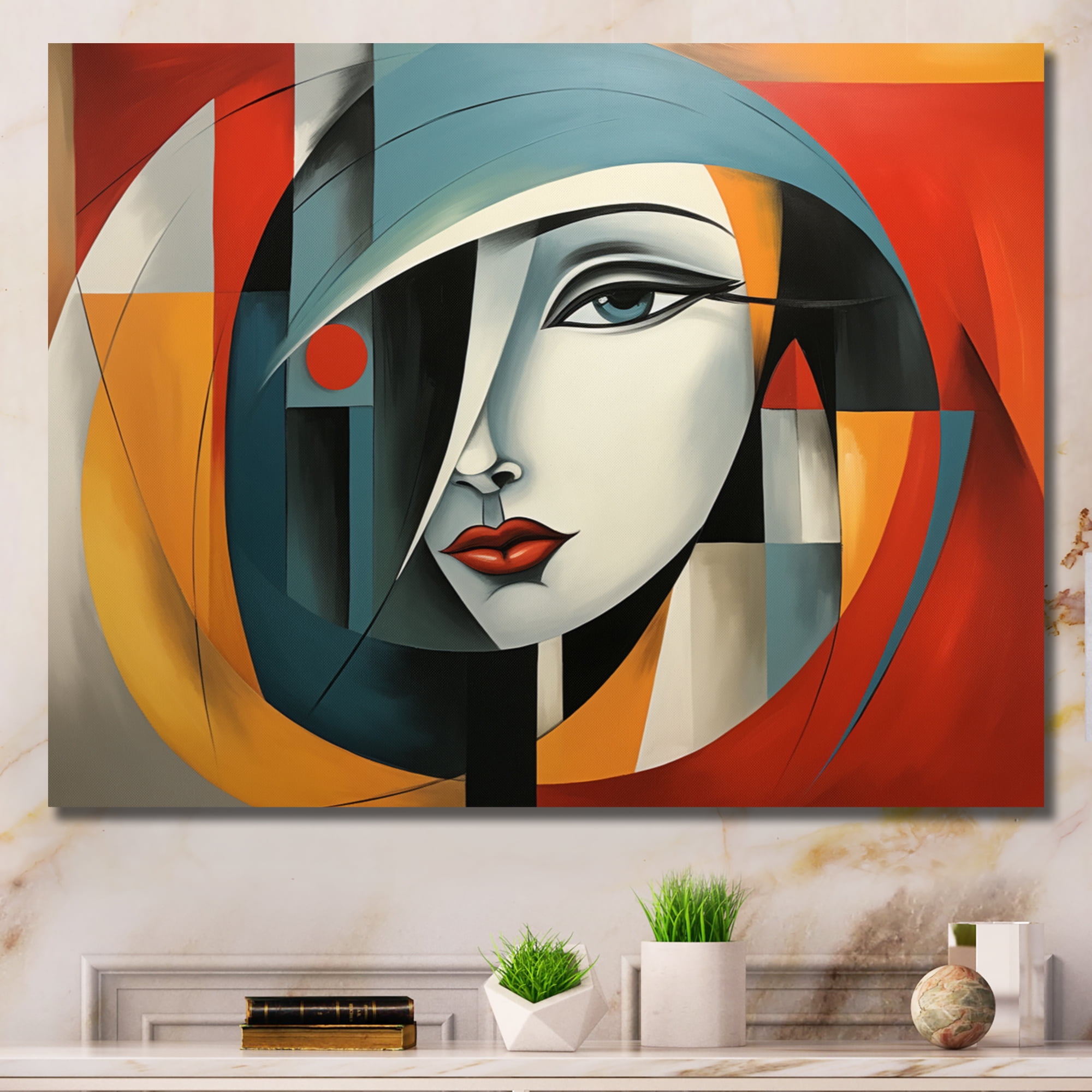 Designart "Geometric Portrait in Cubism IV" Cubism Wall Art Print ...
