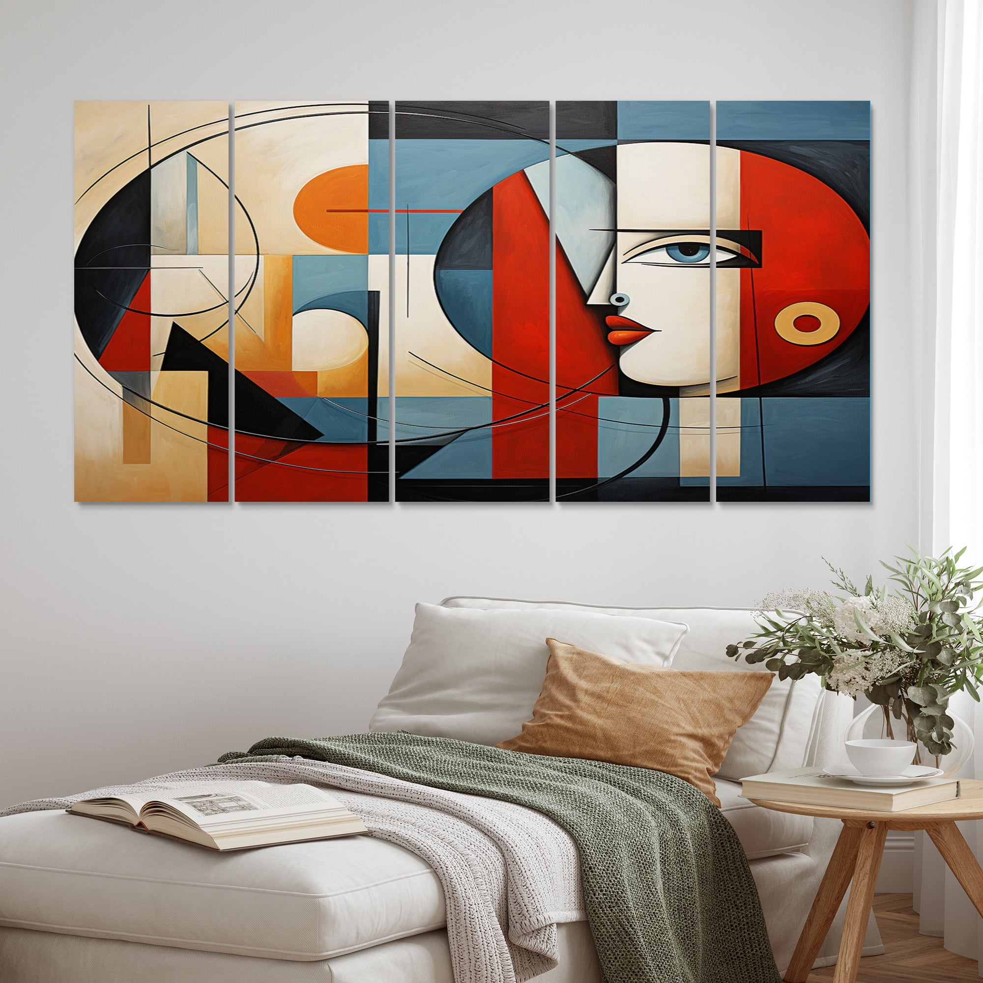 Designart "Geometric Portrait in Cubism VII" Cubism Metal Art Print Set ...
