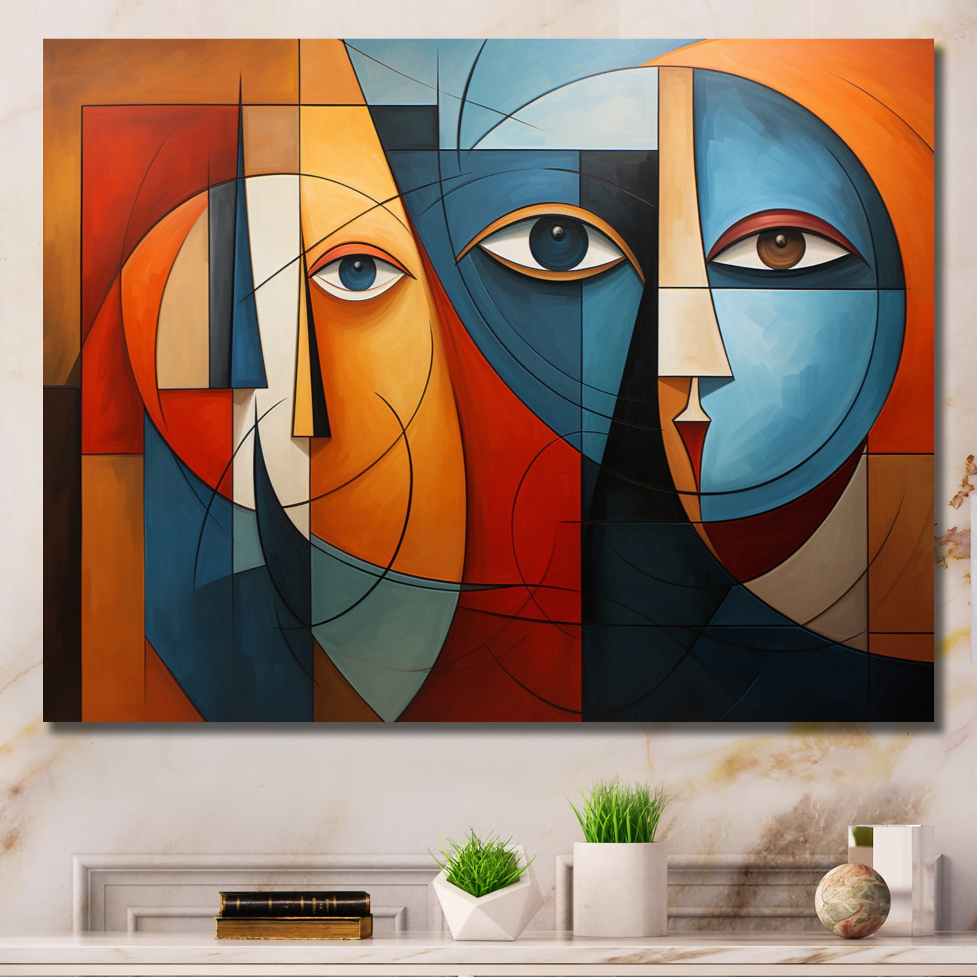 Designart "Geometric Portrait in Cubism X" Cubism Canvas Print ...