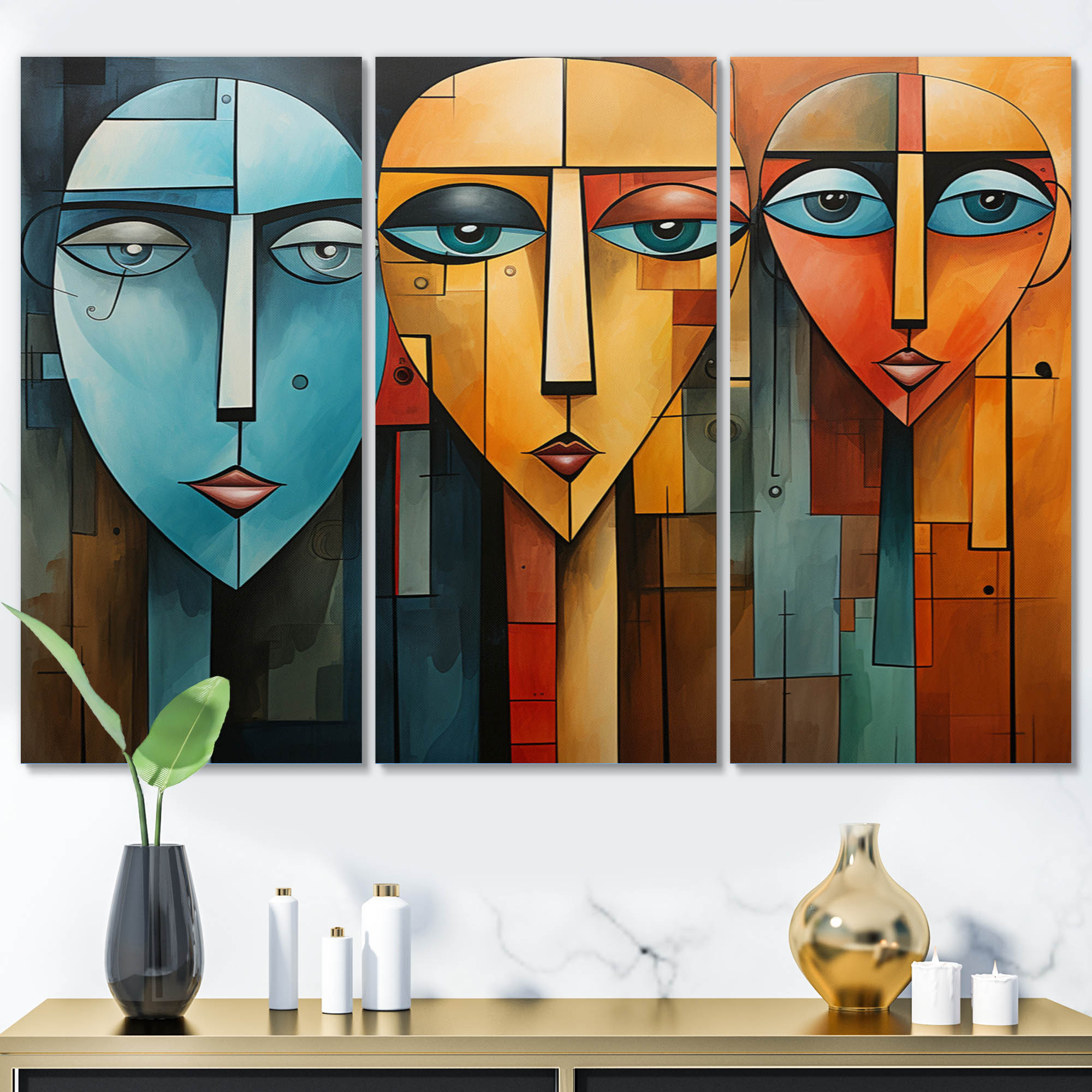 Designart "Geometric Portrait in Cubism XI" Cubism Art Living Room Set ...