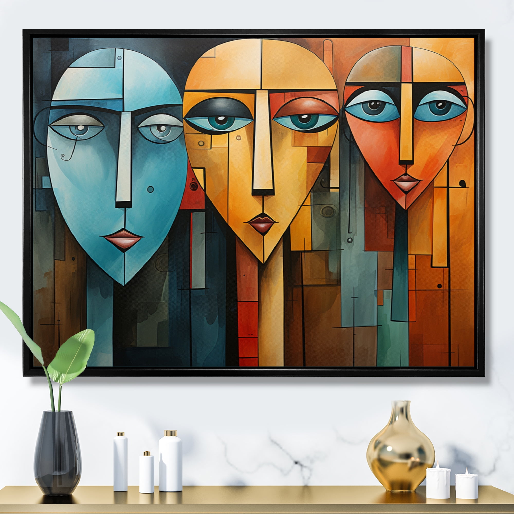 Designart "Geometric Portrait in Cubism XI" Cubism Floater Framed Wall ...