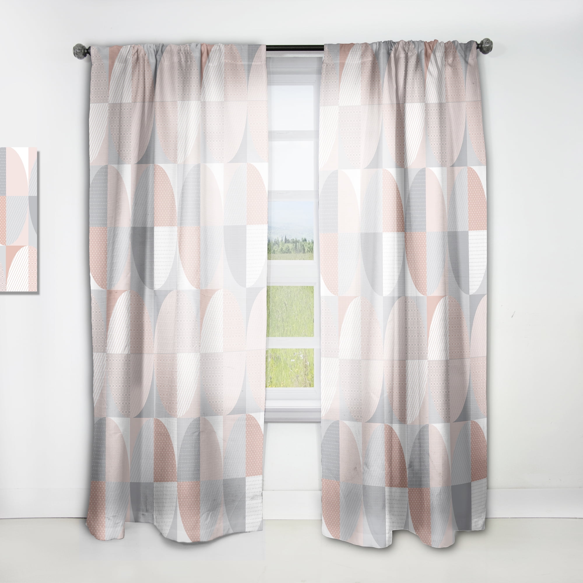 Designart 'Geometric Round Textured Pattern' Mid-Century Modern Curtain ...