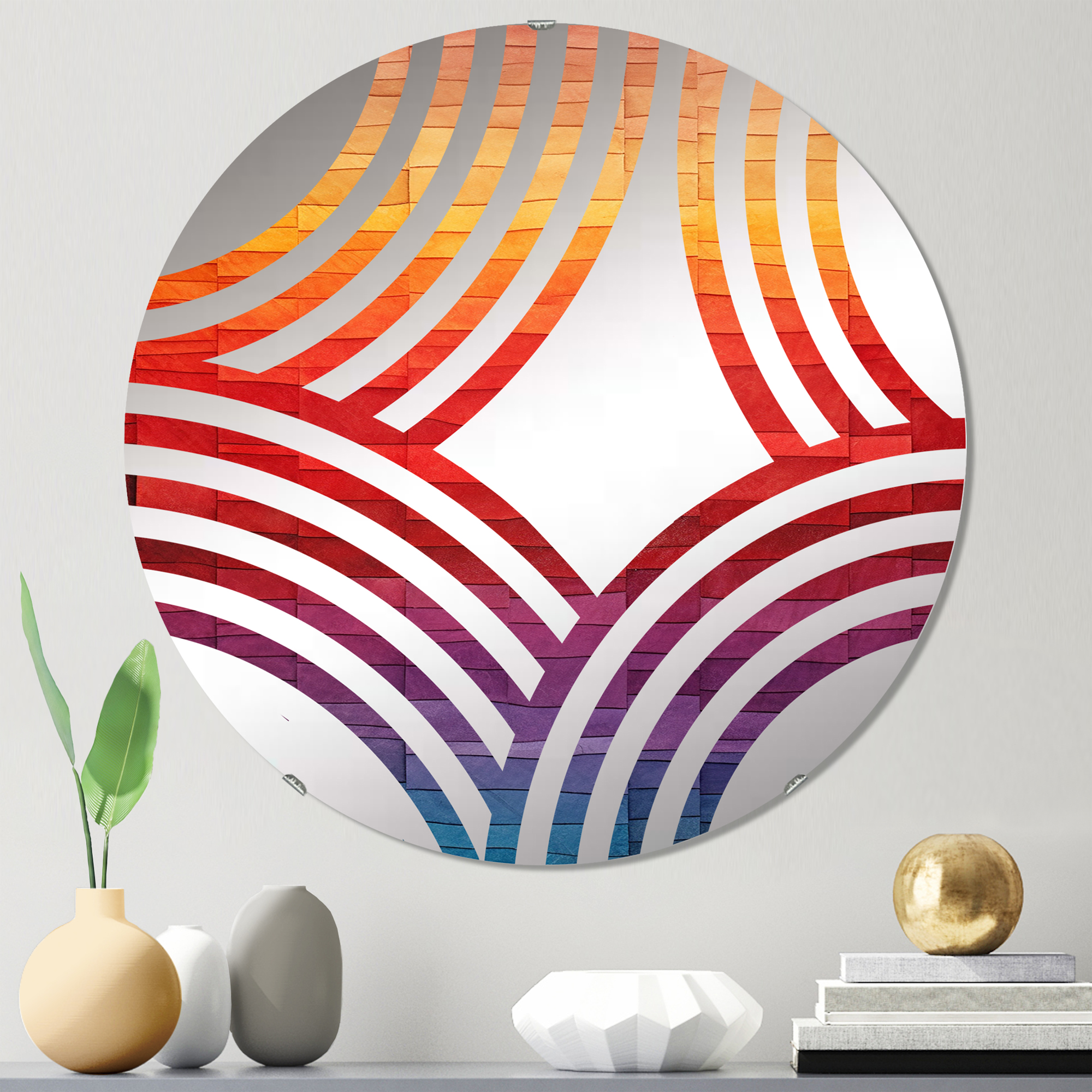 Designart "Geometric Spectrum Array" Abstract Shapes Baptist Fan Round ...