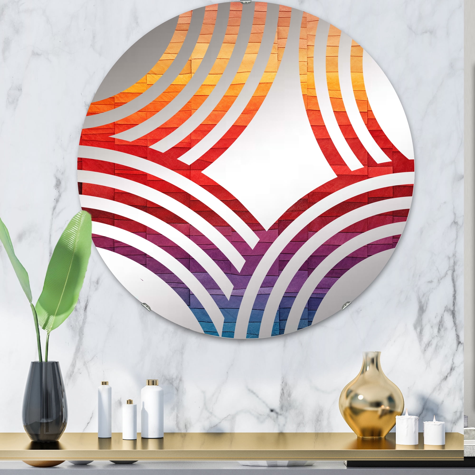 Designart "Geometric Spectrum Array" Abstract Shapes Baptist Fan Round ...
